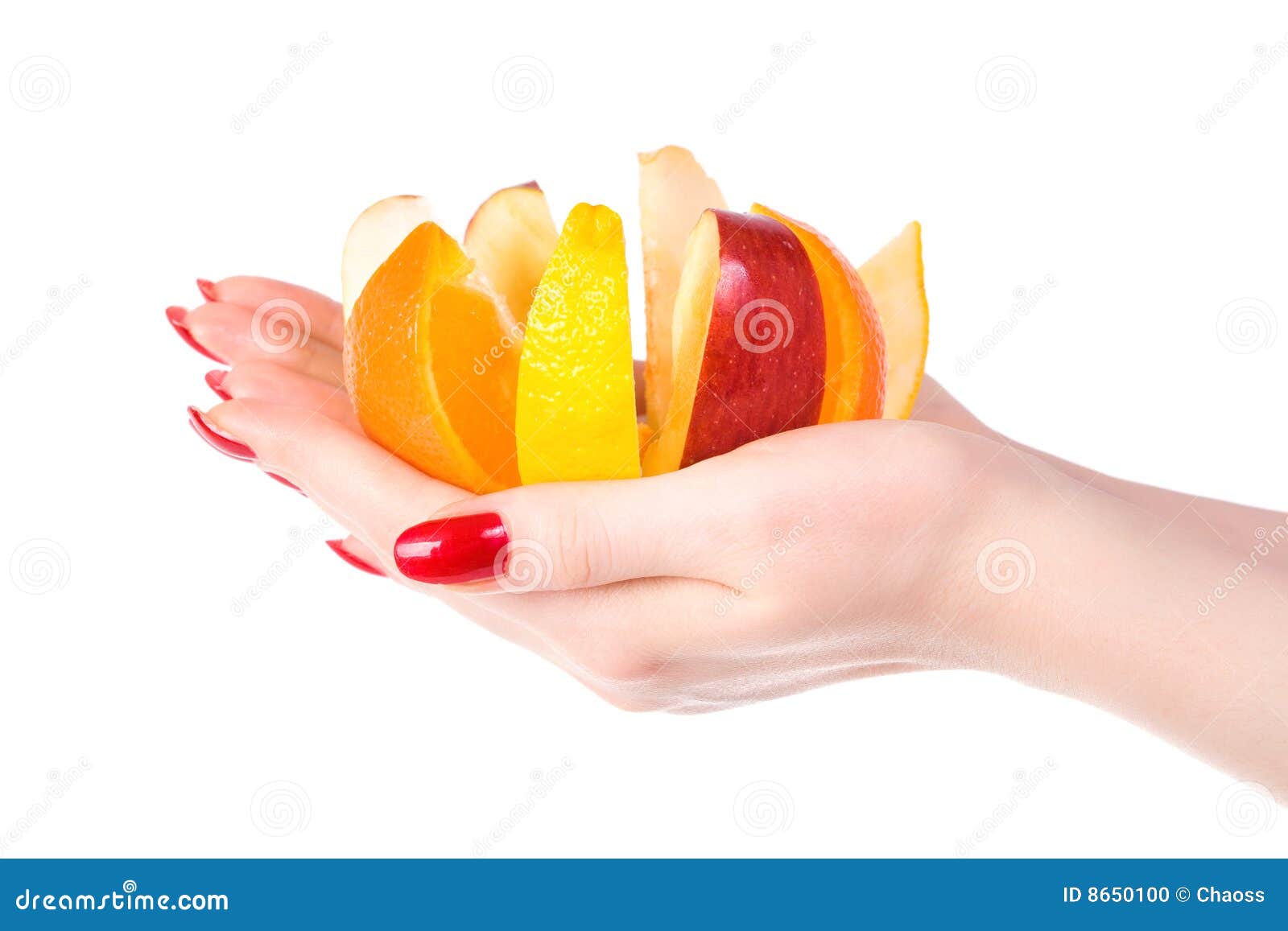 Woman hand with fruit mix stock photo. Image of slice - 8650100
