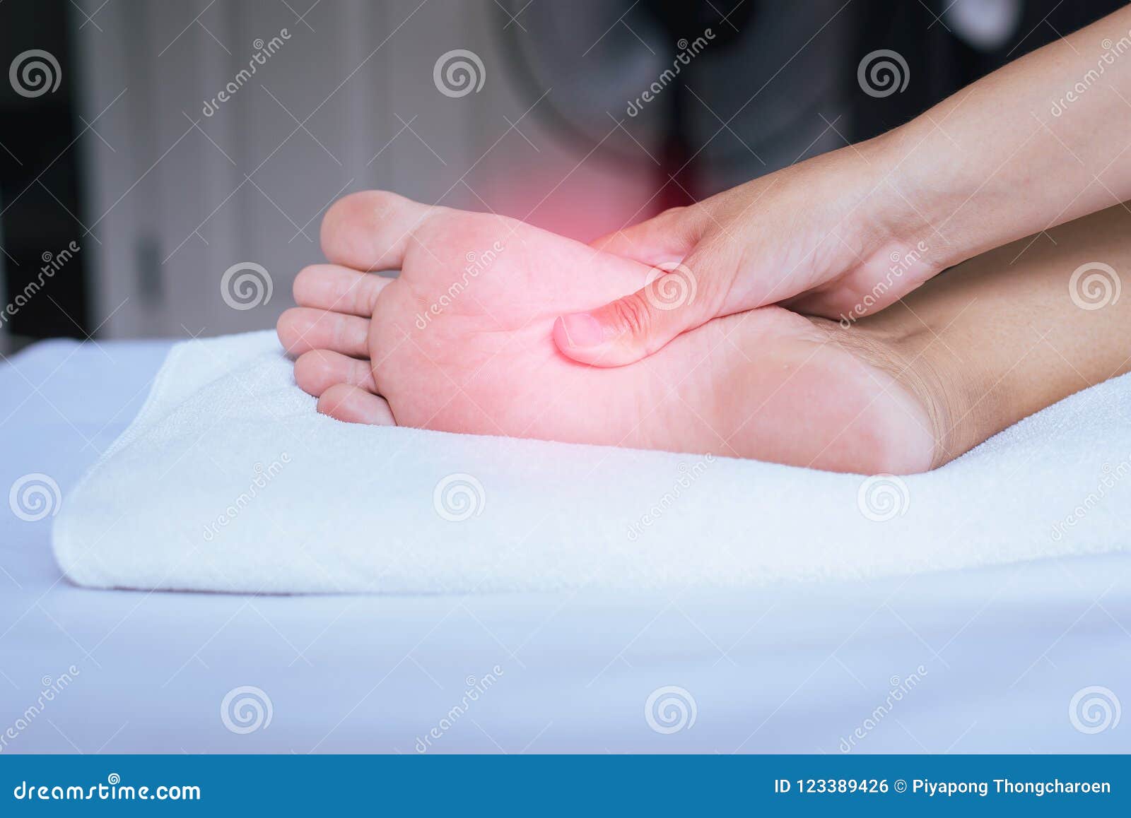 Woman Hand Giving Massage To Her Foots In Bedroom Foot Soles Massage