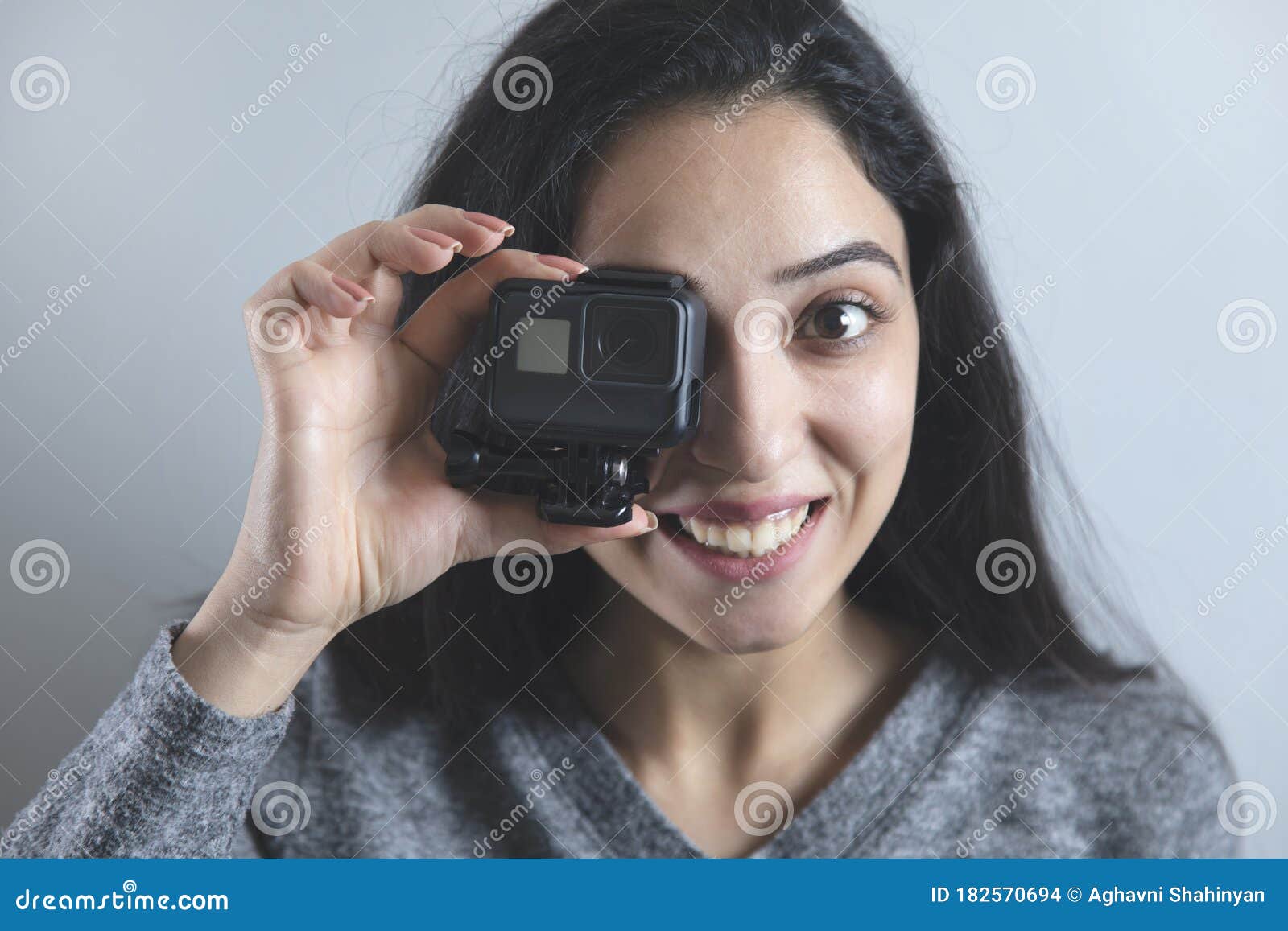 Woman hand gopro stock photo. Image of outdoors, adult - 182570694