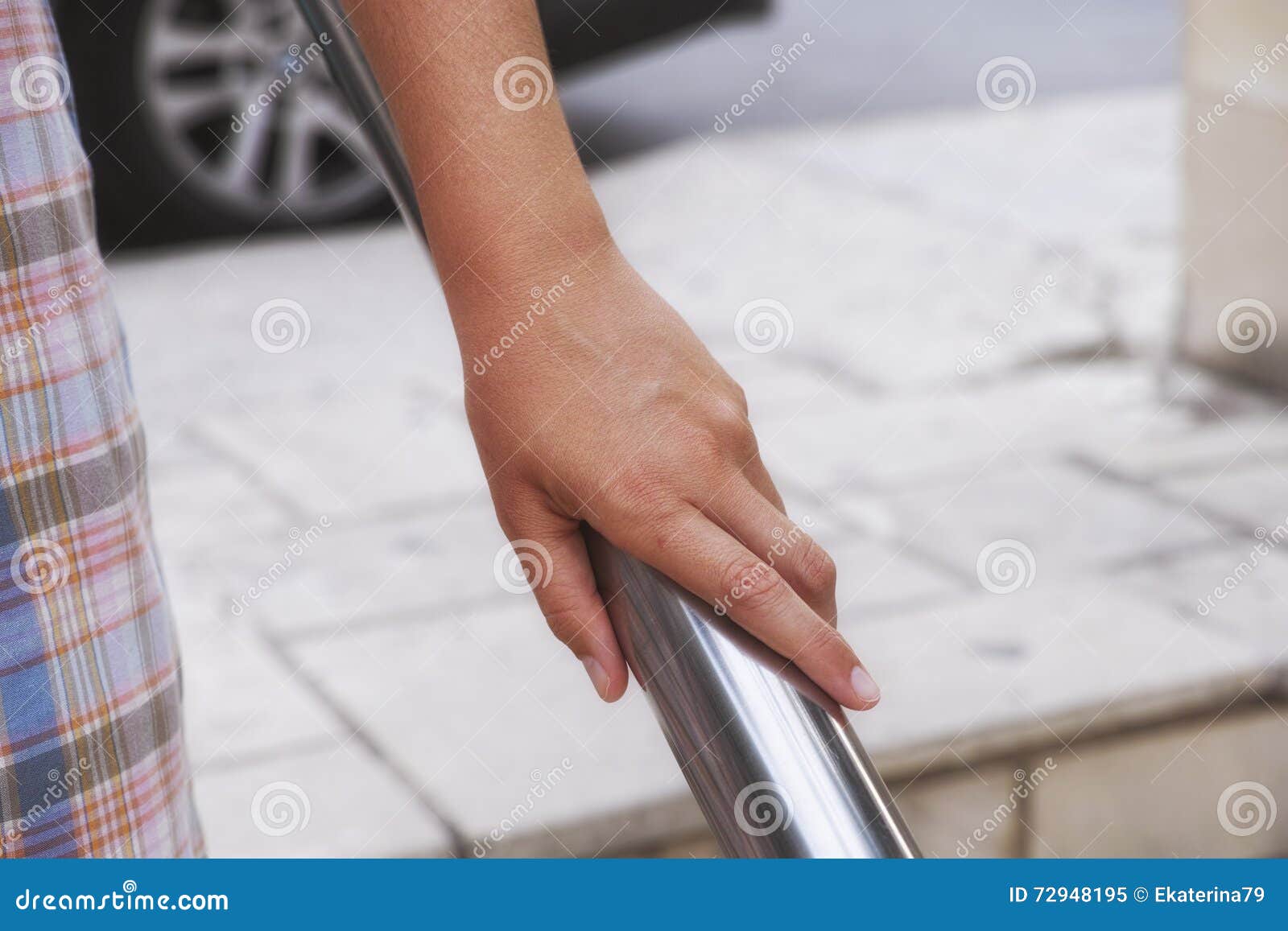 Woman hand on handrail stock image. Image of outdoors - 72948195