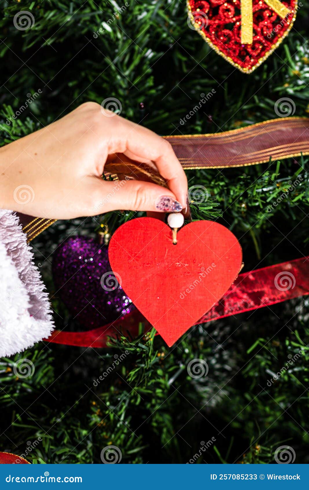 Woman Hand Hanging Christmas Tree Decorations Stock Image - Image of ...