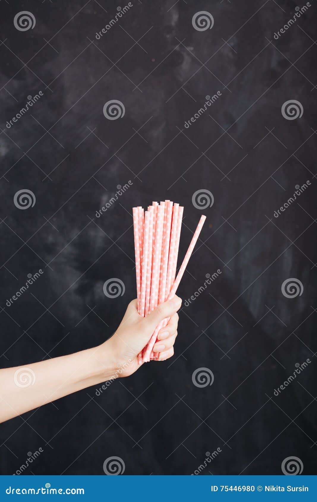 Woman Hand Hold Cocktail Straw on Black Background Stock Photo - Image ...