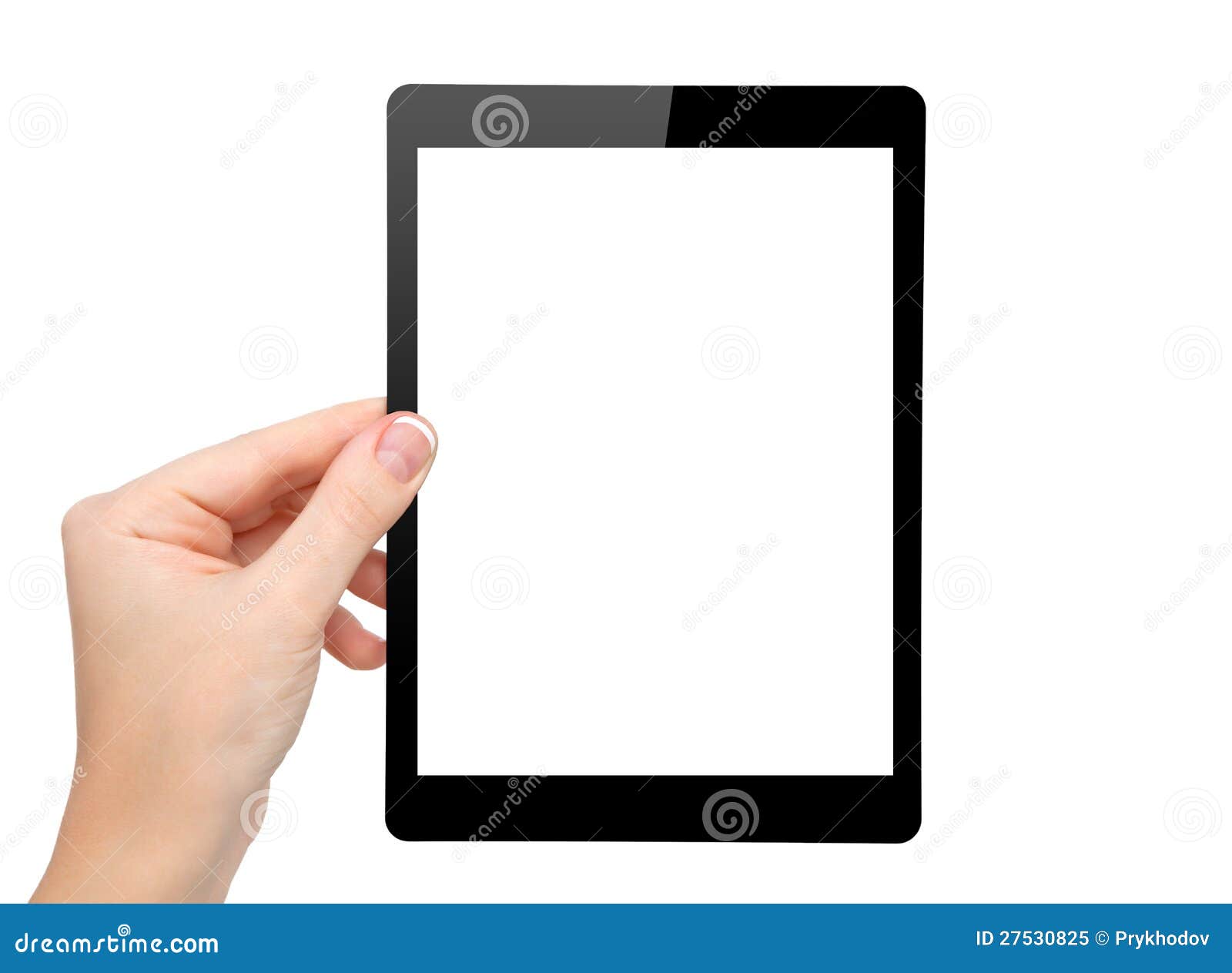 Woman Hand Hold a Mini Tablet with Isolated Screen Stock Image - Image ...