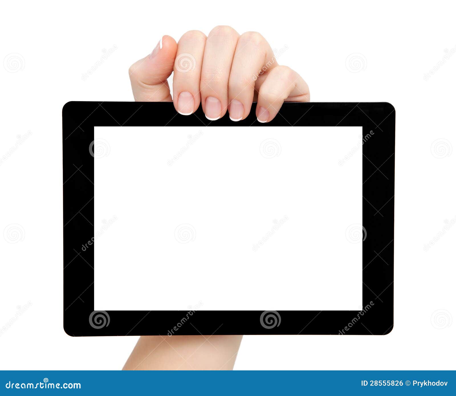 Woman Hand Hold a Tablet with Isolated Screen Stock Photo - Image of ...