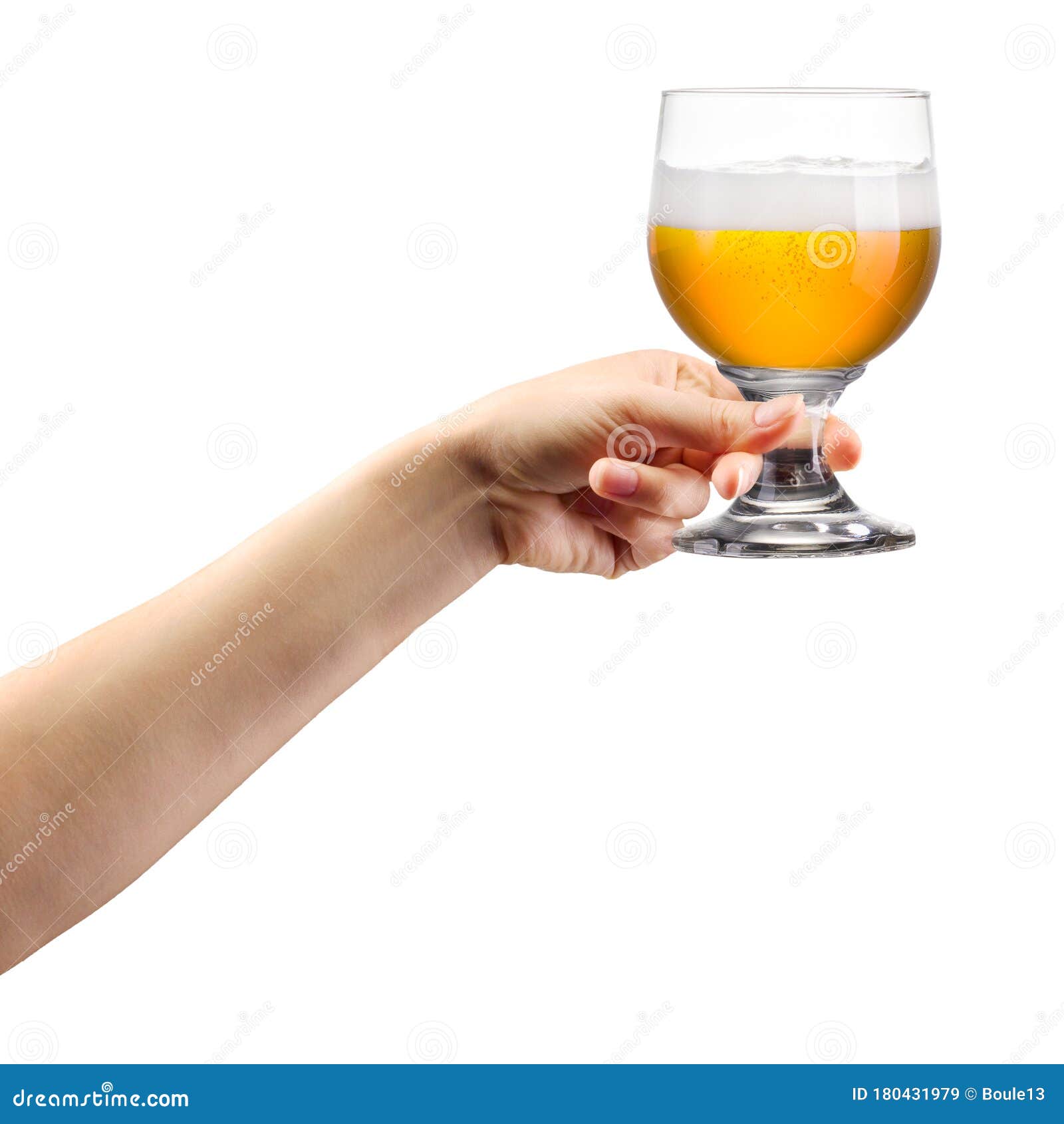 Woman Hand Holding Glass Of Lager Beer Isolated On White Stock Image