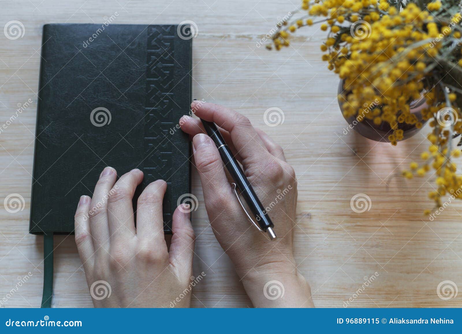 Woman Hand Holding Notebook Stock Image - Image of woman, desk: 96889115