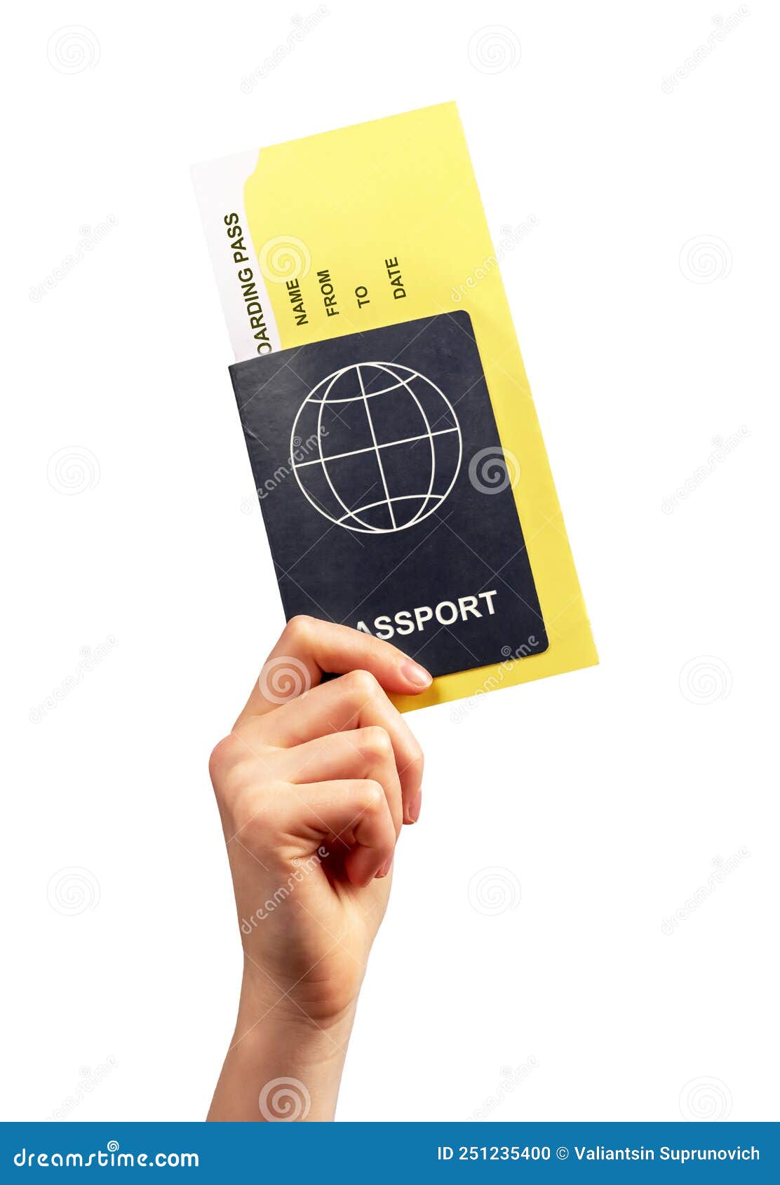 Woman Hand Holding Passport And Boarding Pass Isolated On White