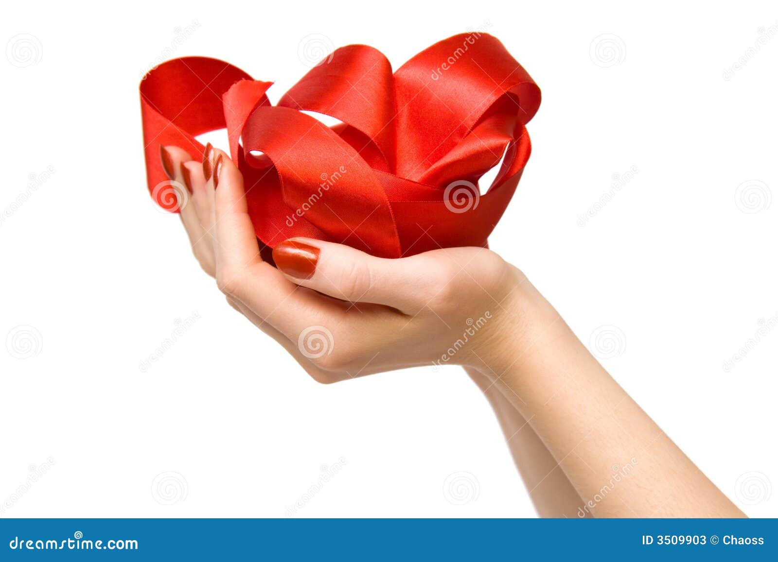 Woman Hand Holding Red Ribbon Stock Image - Image of human, closeup ...