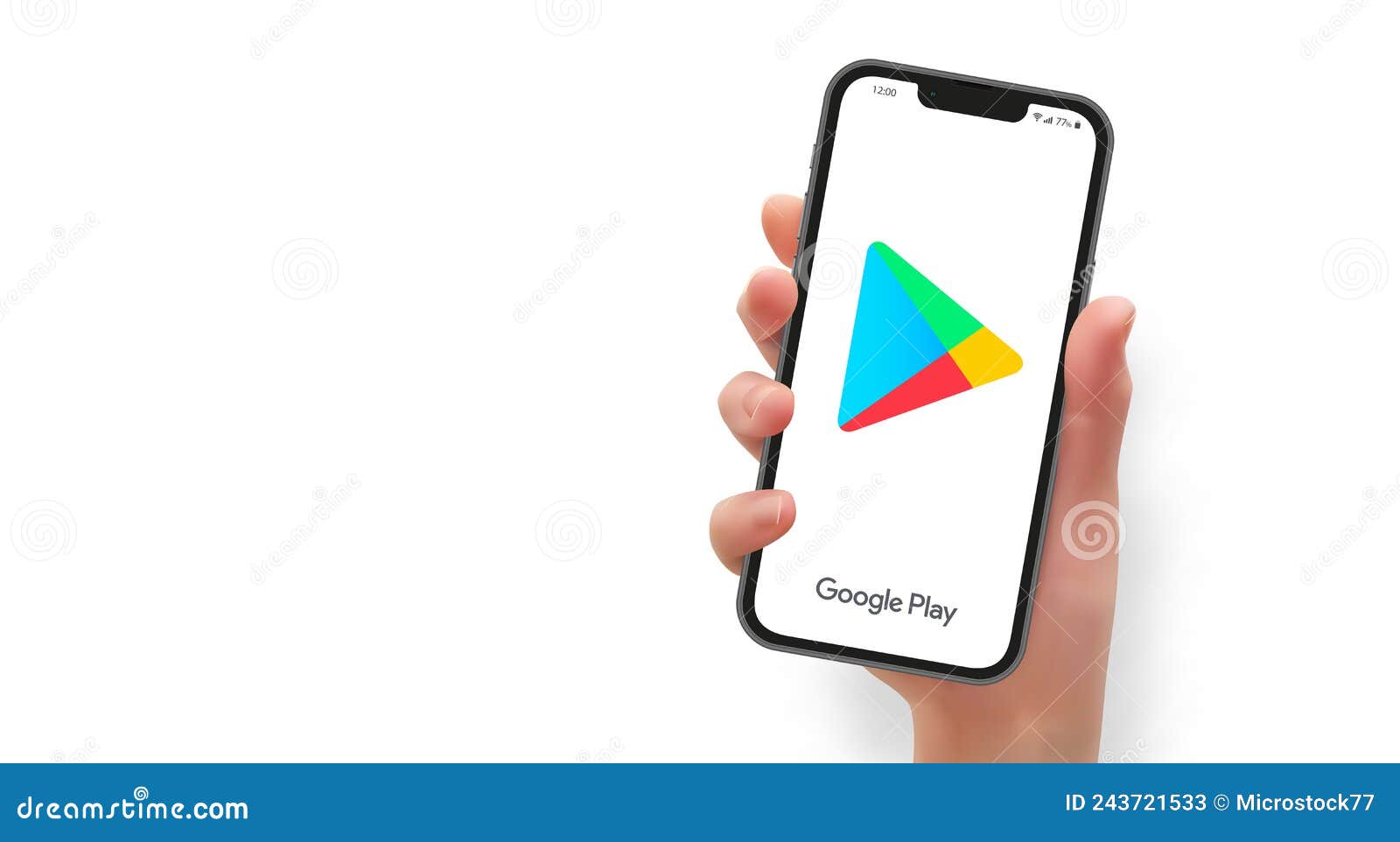 Woman Hand Holding the Smartphone with Google Play Store App, Vector ...