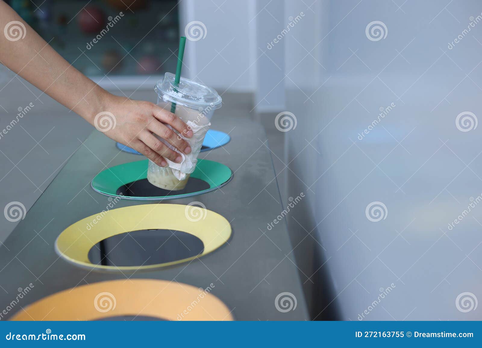Woman Hand Holding Throwing Plastic Cup in Litter Bin Stock Image ...