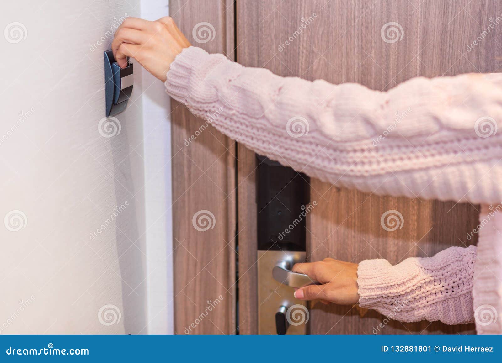 Woman Hand Inserting Card in the Hotel Room Stock Image - Image of ...