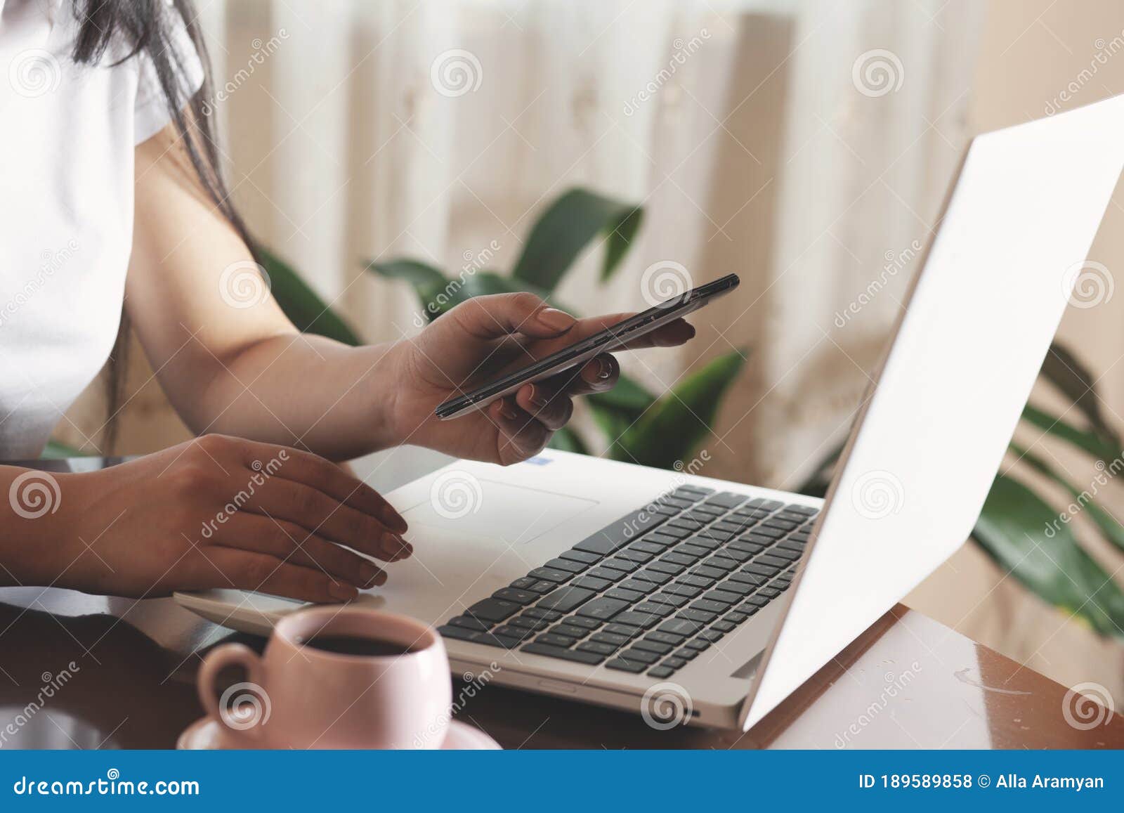Woman Hand Komputer with Coffee Stock Photo - Image of business, device ...