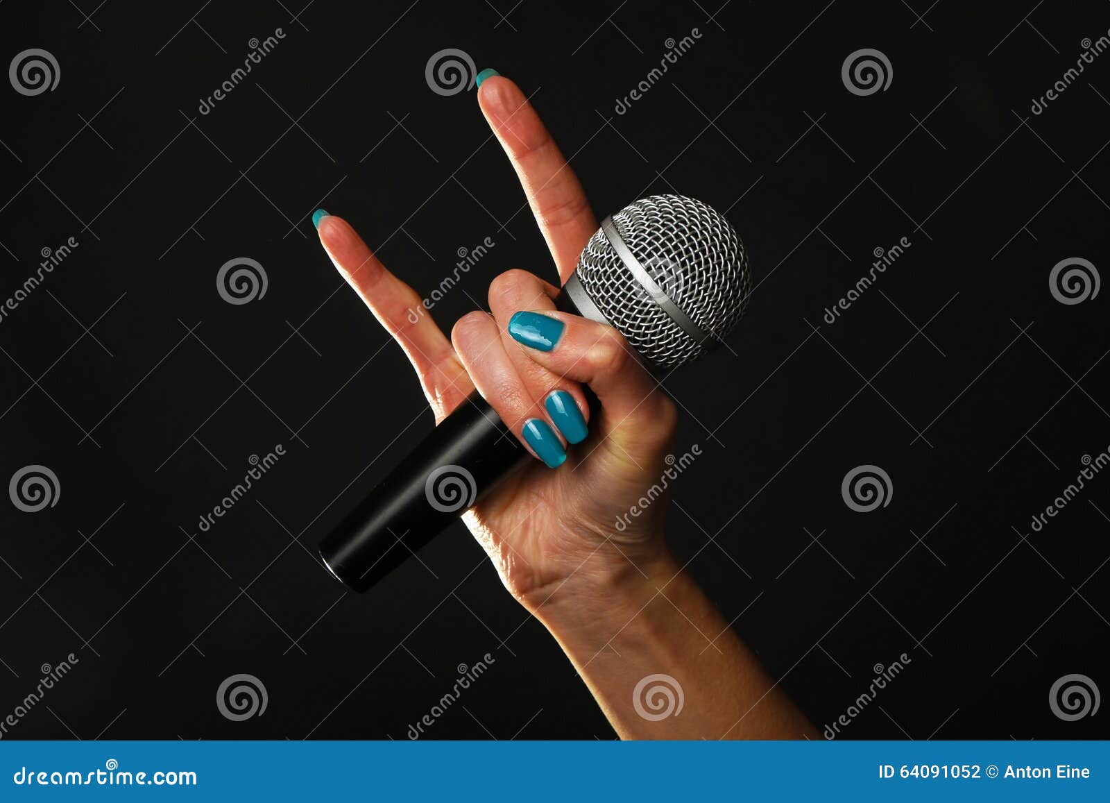 Woman Hand Microphone Devil Horns Isolated Black Stock Photos - Free ...