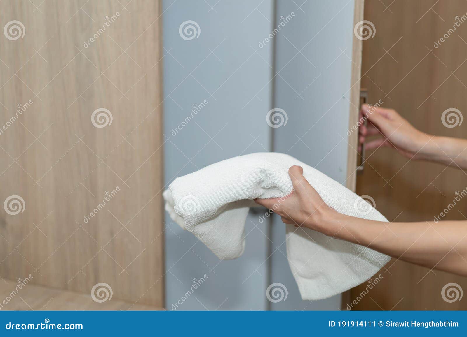 Woman Hand Open Drawer and Picking Up Towel Stock Image - Image of ...