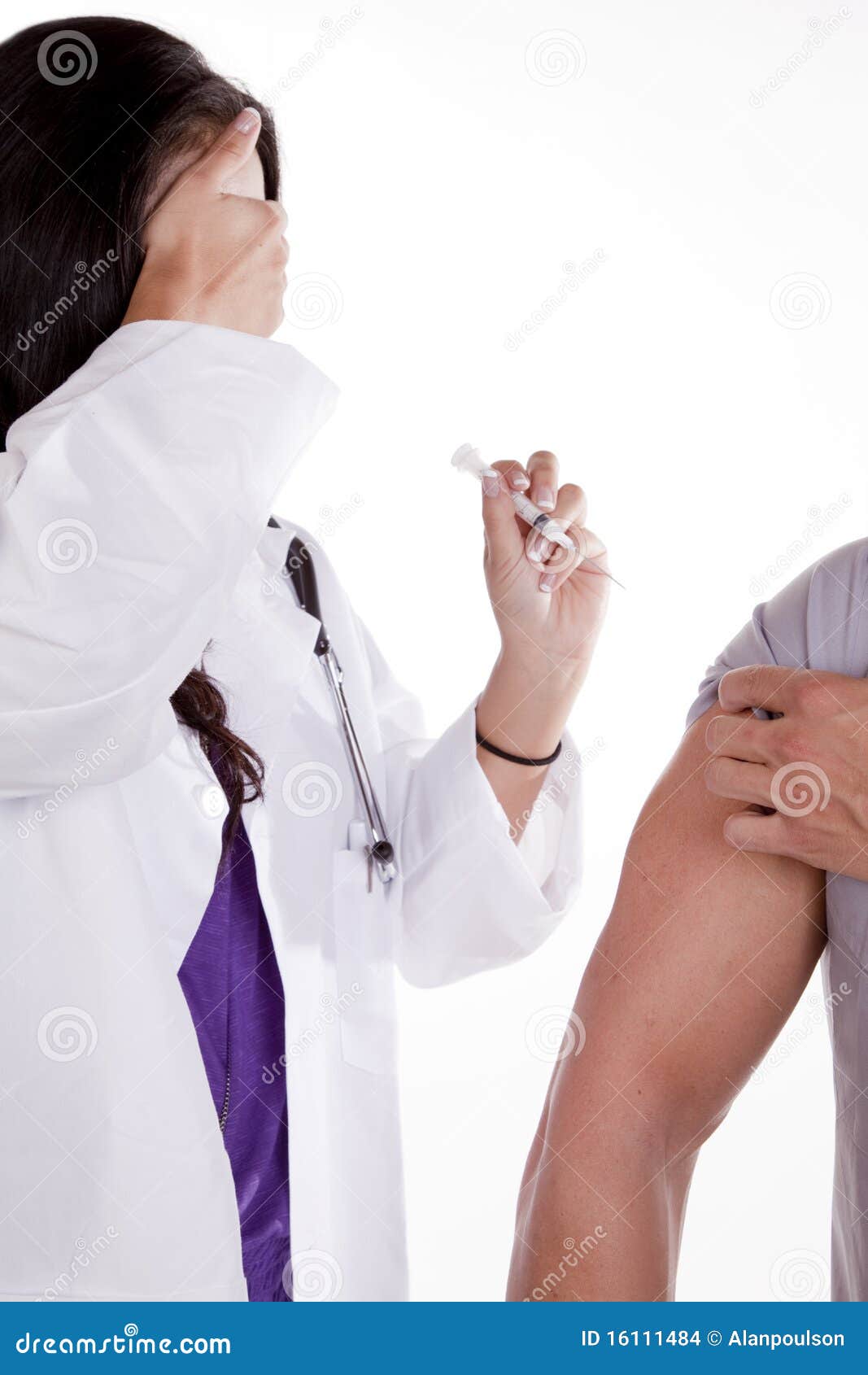 Woman with Hand Over Eyes Giving Shot Stock Photo - Image of consultant ...