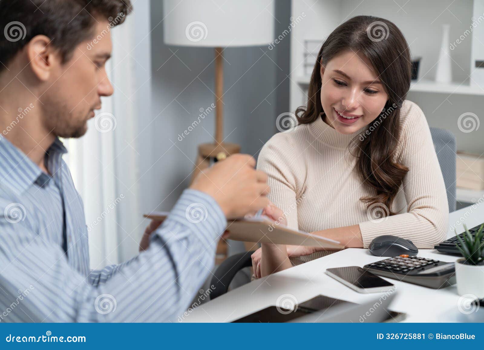 Woman Hand Over Script Note To Manager for Reviewing Message. Postulate ...
