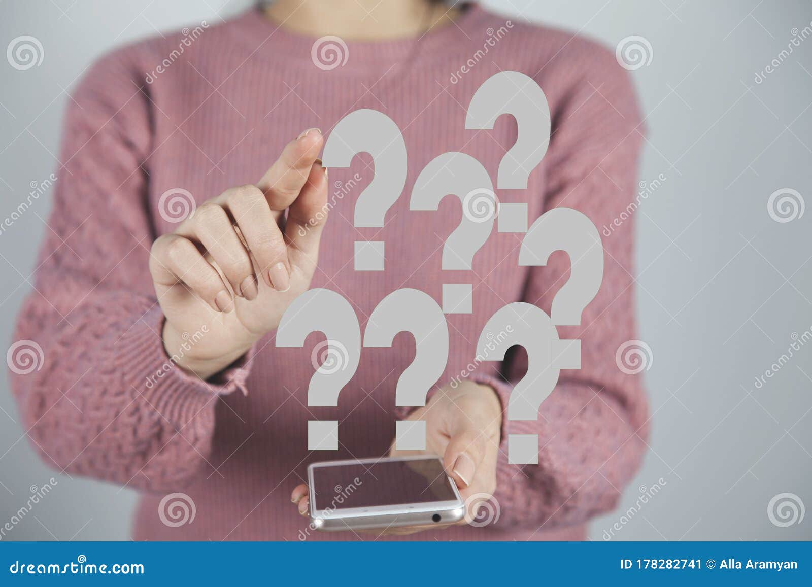 Woman Hand Phone with Question Mark Stock Image - Image of idea, touch ...