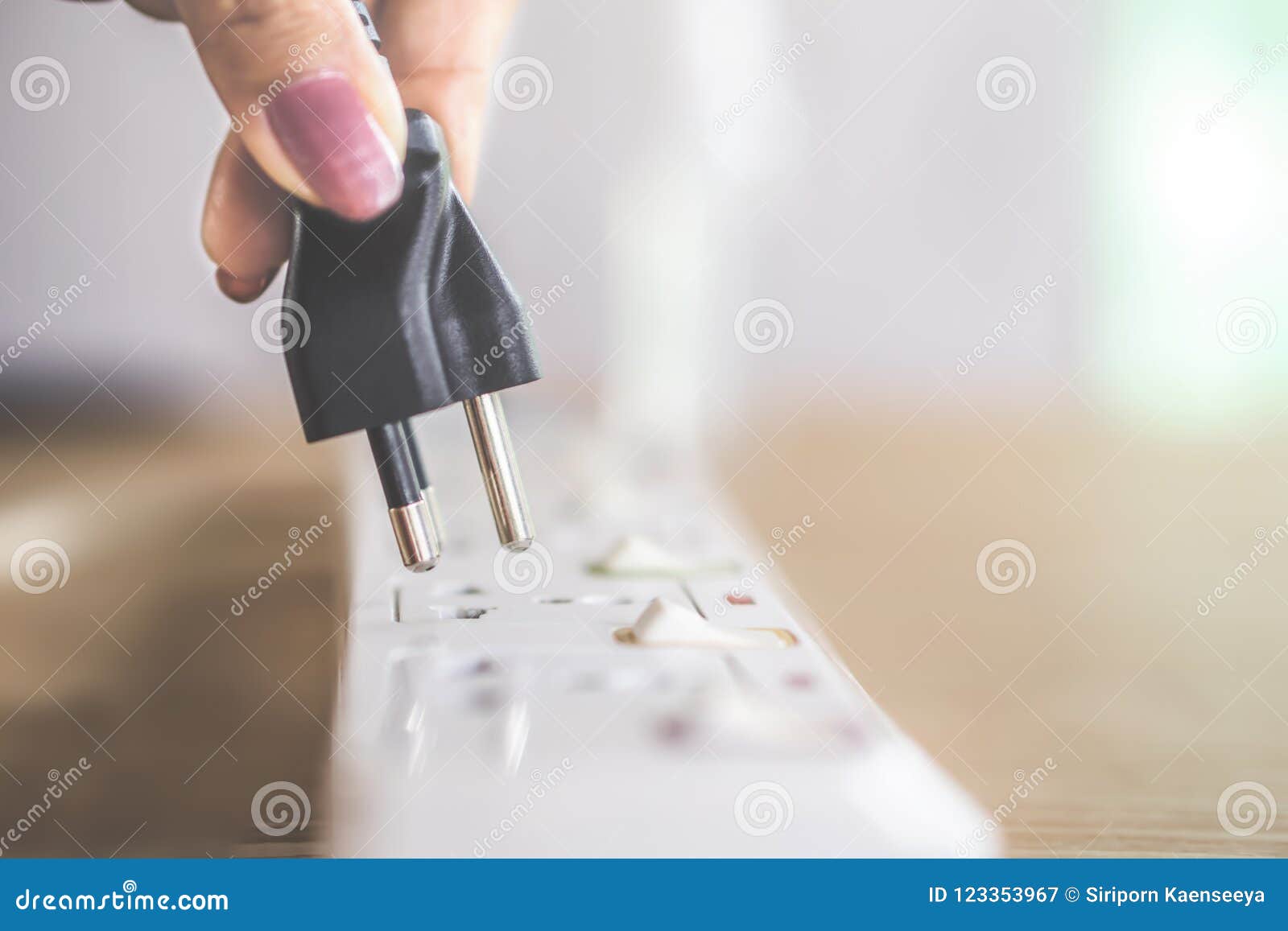 Woman Hand Plug in Electric on Multiple Socket Stock Image - Image of ...