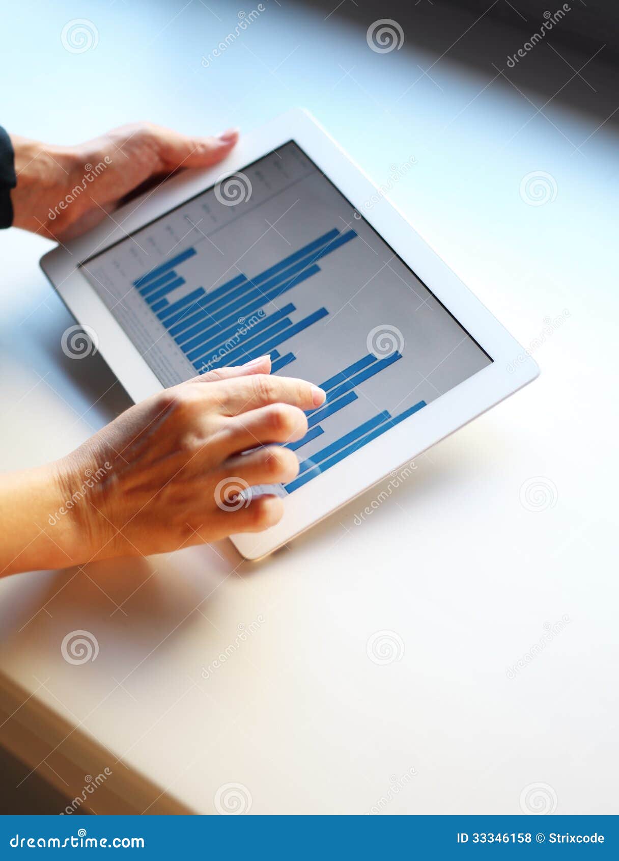 Woman Hand Pointing at Touchscreen with Business Graph Stock Photo ...