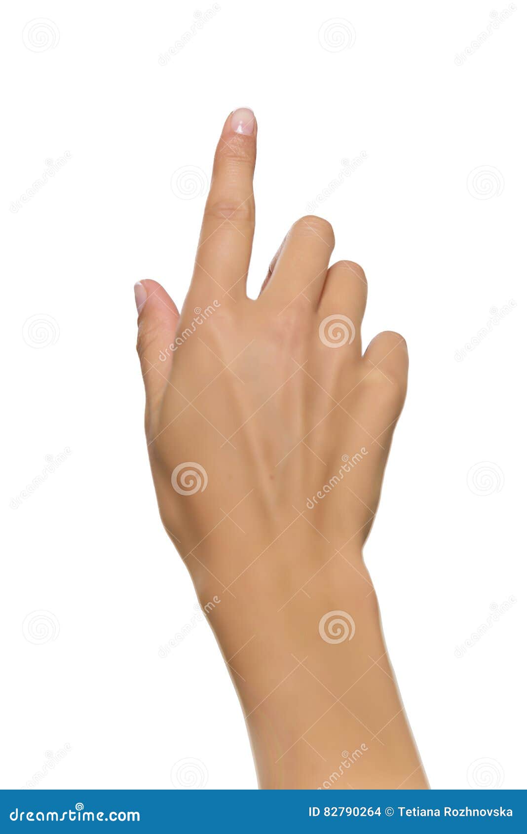 Woman Hand Pointing Up with Index Finger Stock Photo - Image of press ...
