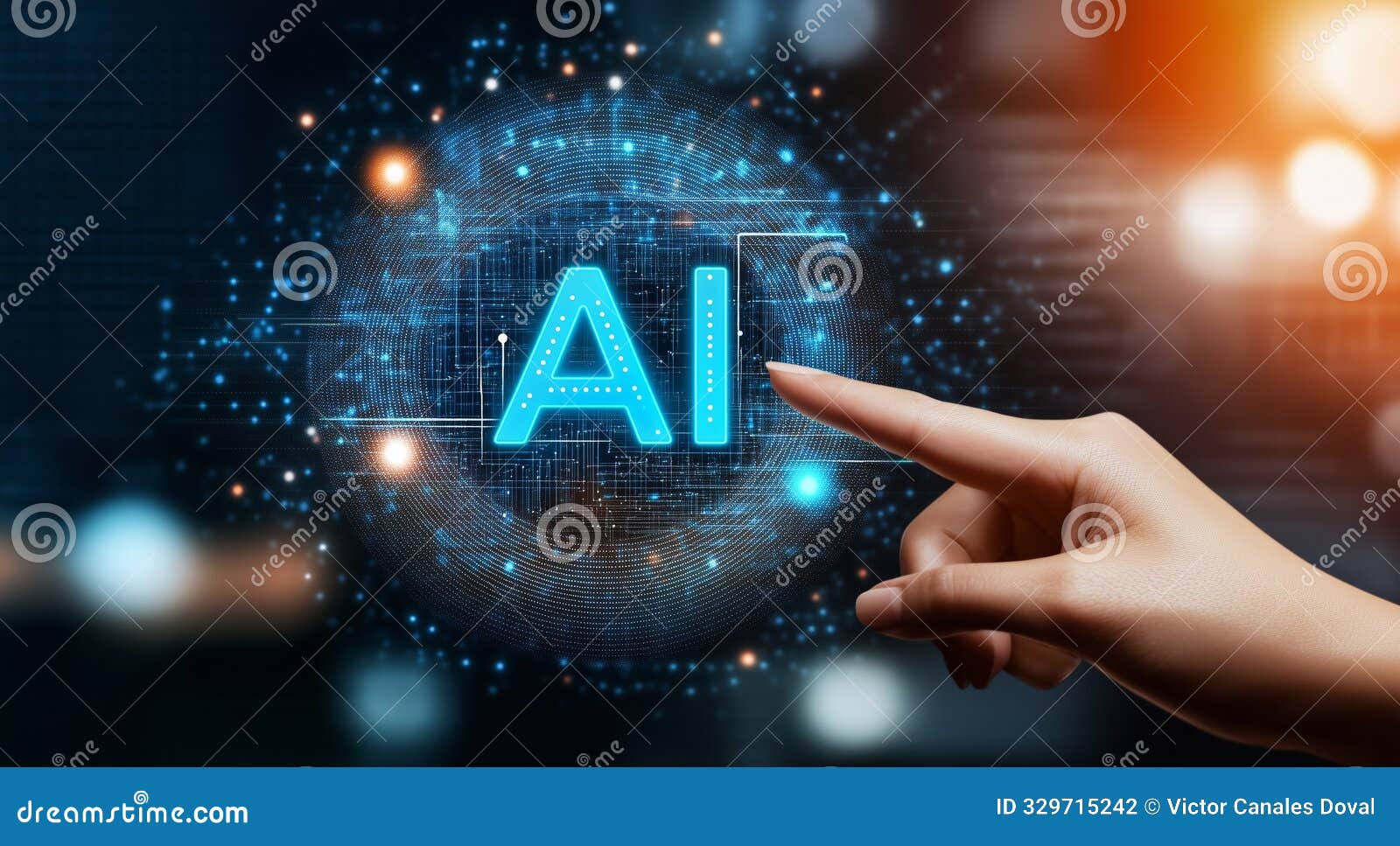 Woman Hand Pointing at the Word AI on a Screen. Artificial Intelligence ...