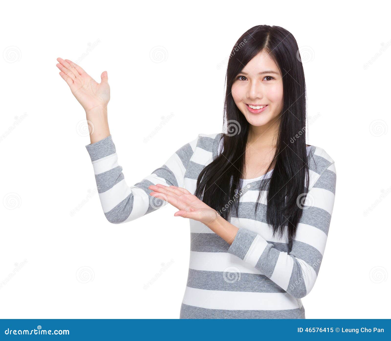 Woman with Hand Presentation Stock Image - Image of grey, female: 46576415