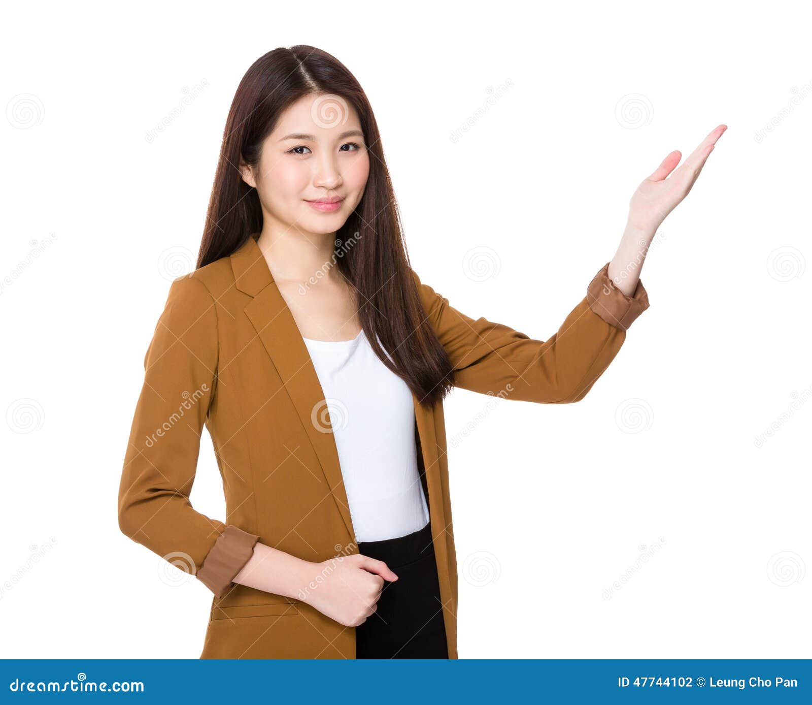 Woman with Hand Presentation Stock Photo - Image of introduce, hand ...