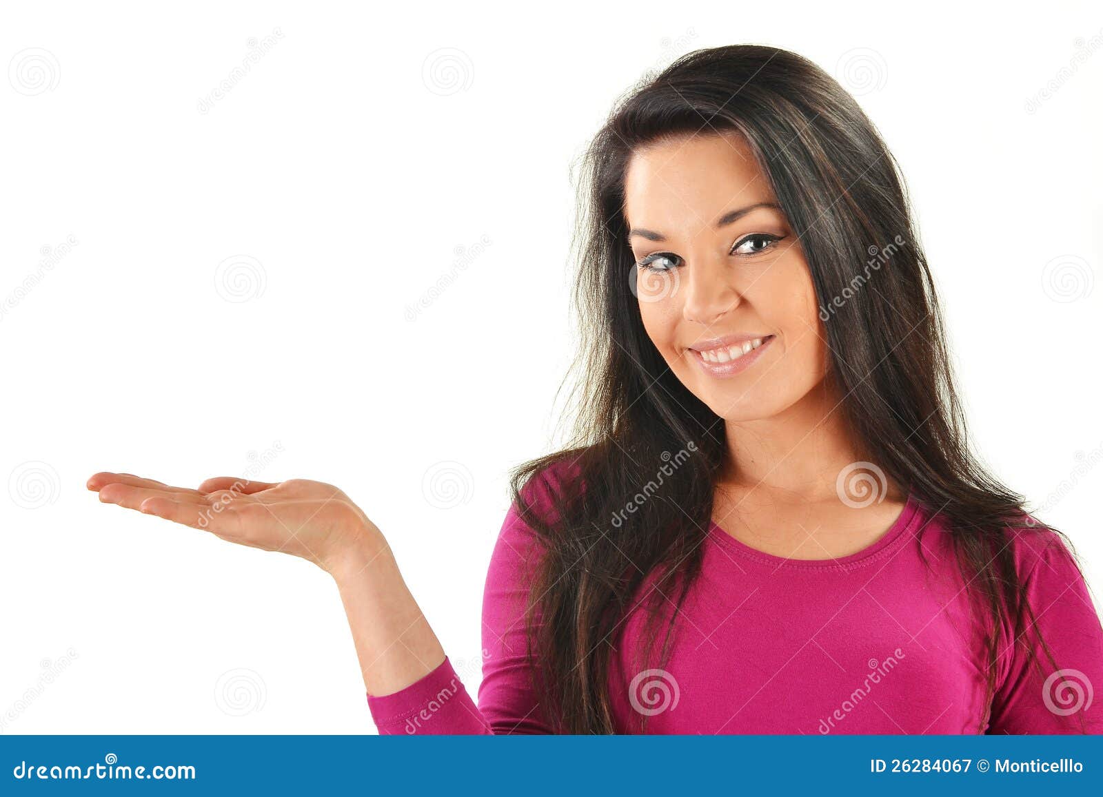 Woman with Hand Presenting Your Product Stock Image - Image of happy ...