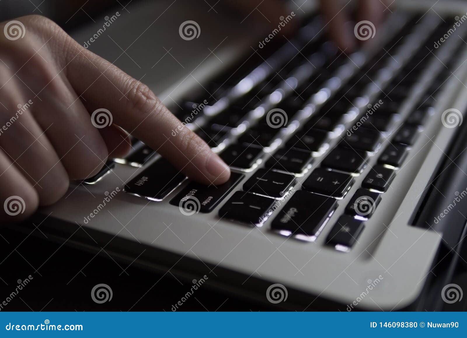 Woman Hand Press Enter Key on Laptop Stock Photo - Image of office ...