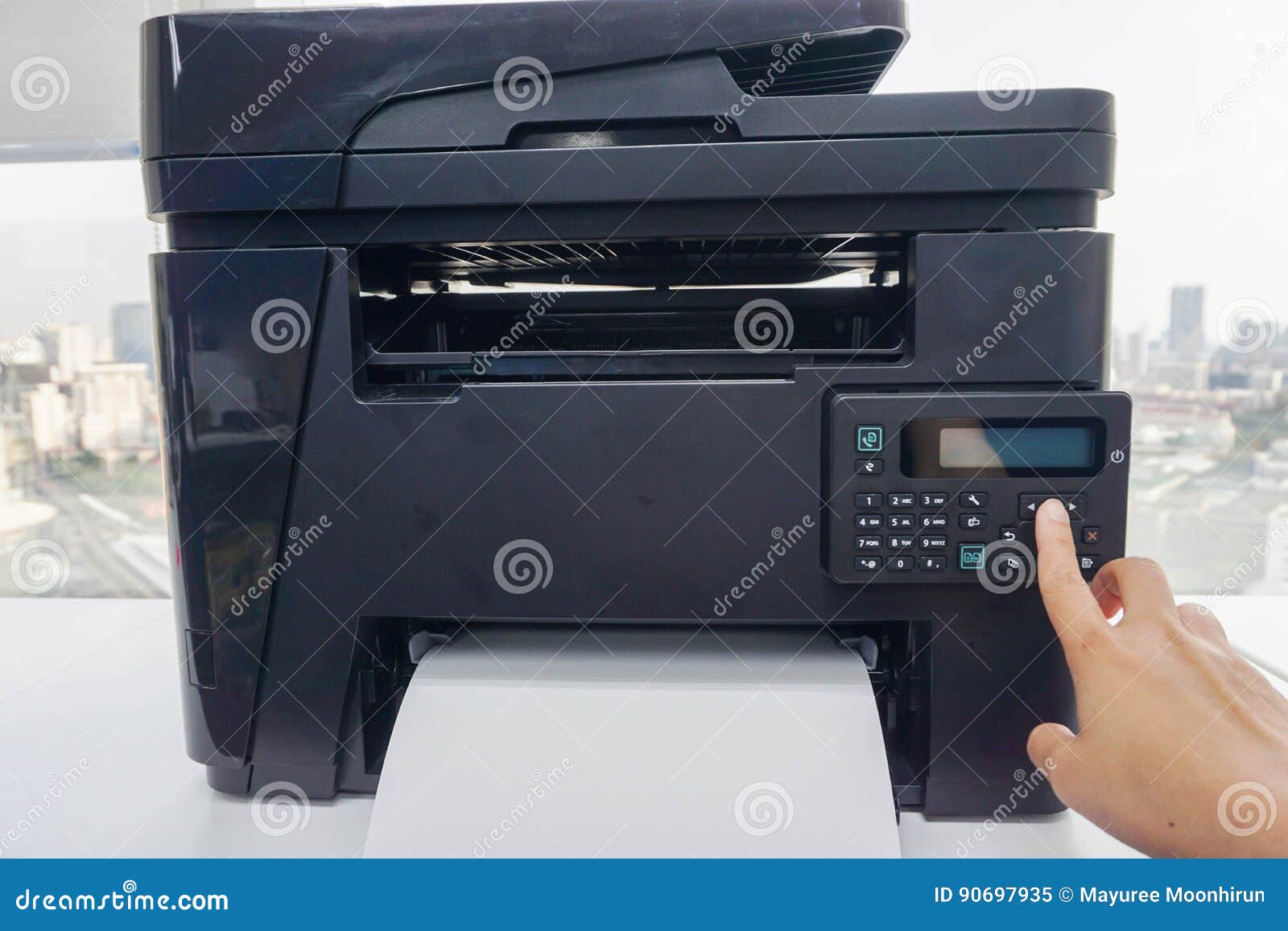 Woman Hand Press Keypad of Printer for Business Documents Stock Image ...