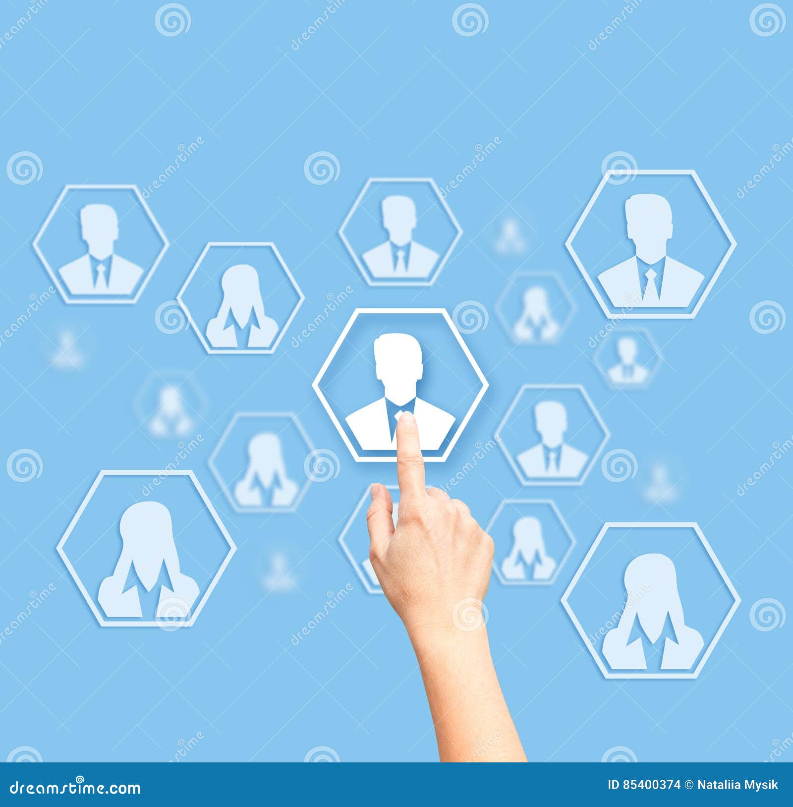 Woman hand pressing avatar stock photo. Image of message - 85400374