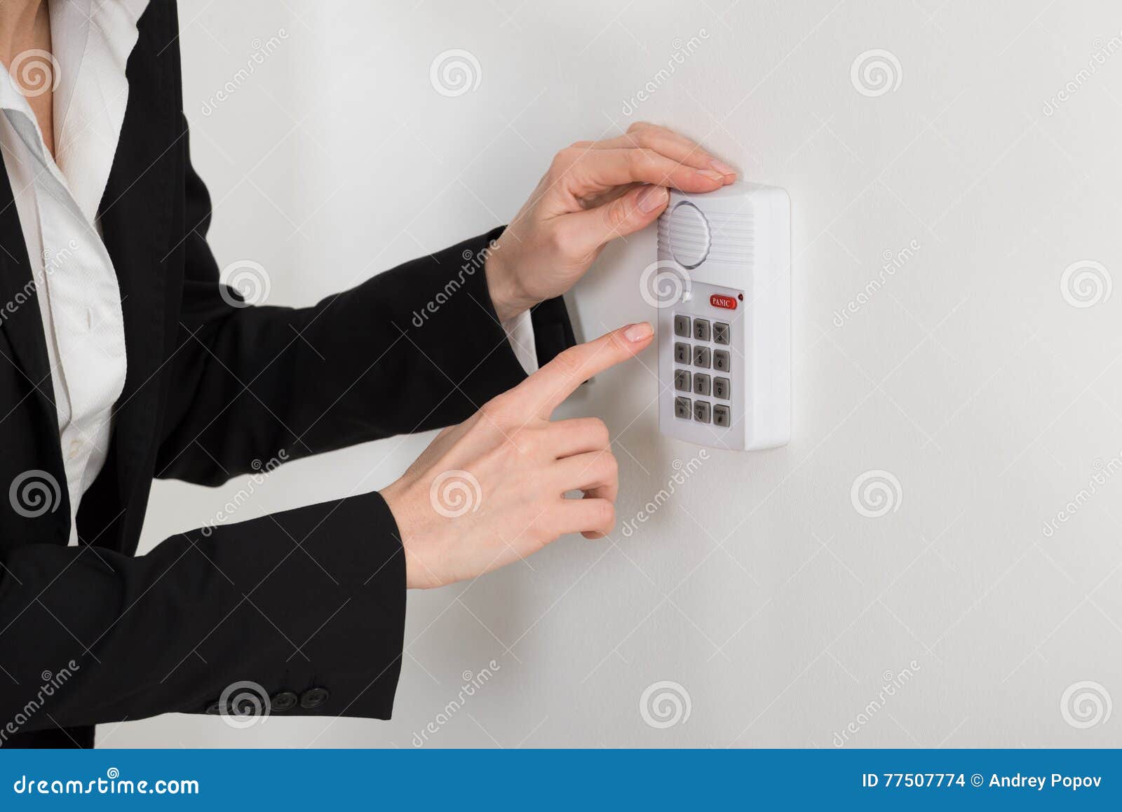 Woman Hand Pressing Button on Security System Stock Photo - Image of ...