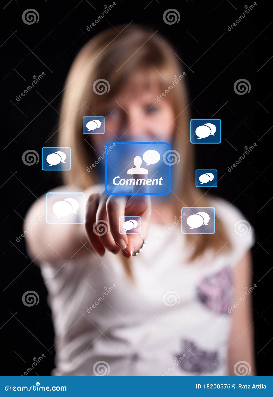 Woman Hand Pressing Comment Button Stock Photo - Image of facial ...