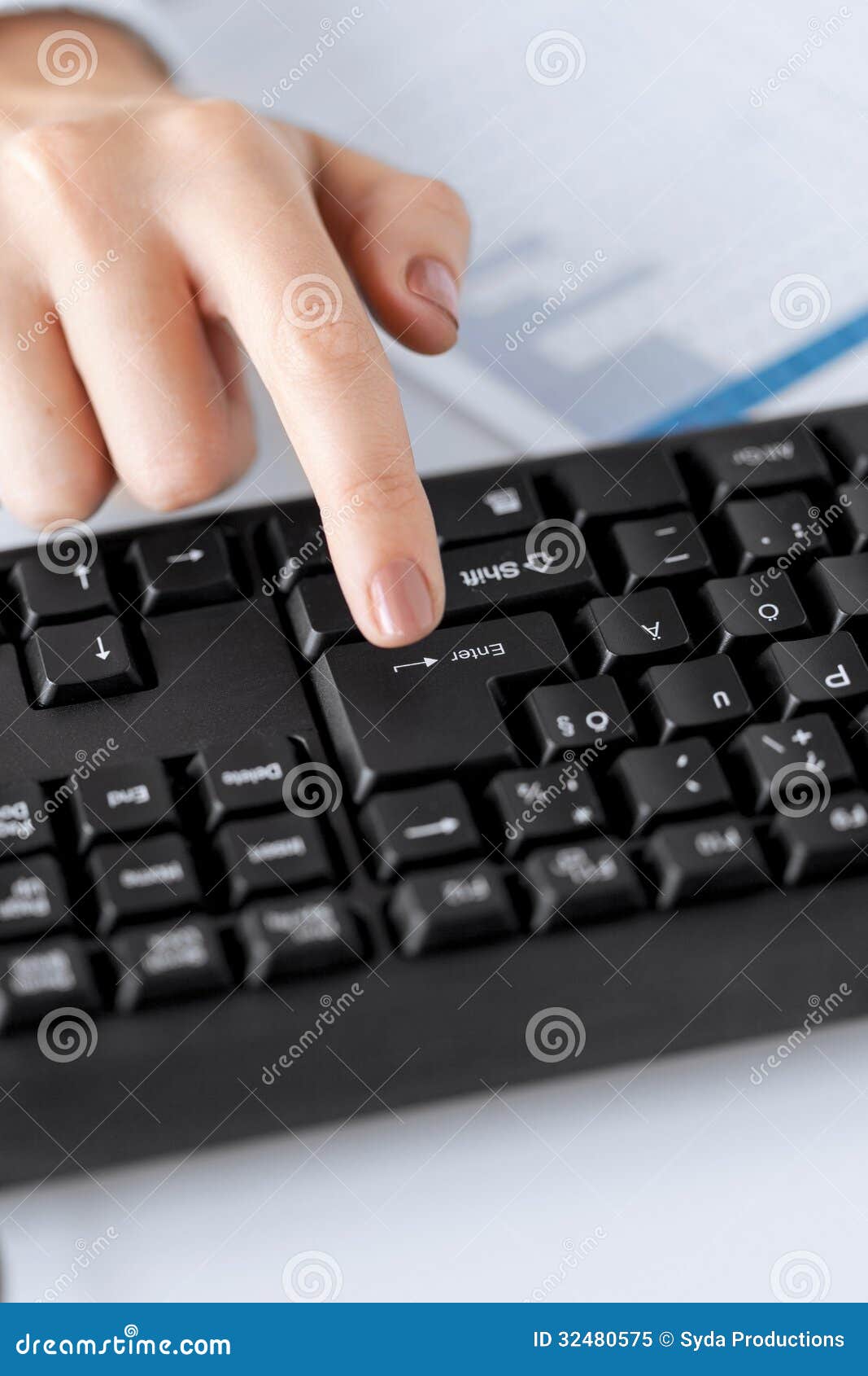 Woman Hand Pressing Enter Button on Keyboard Stock Image - Image of ...