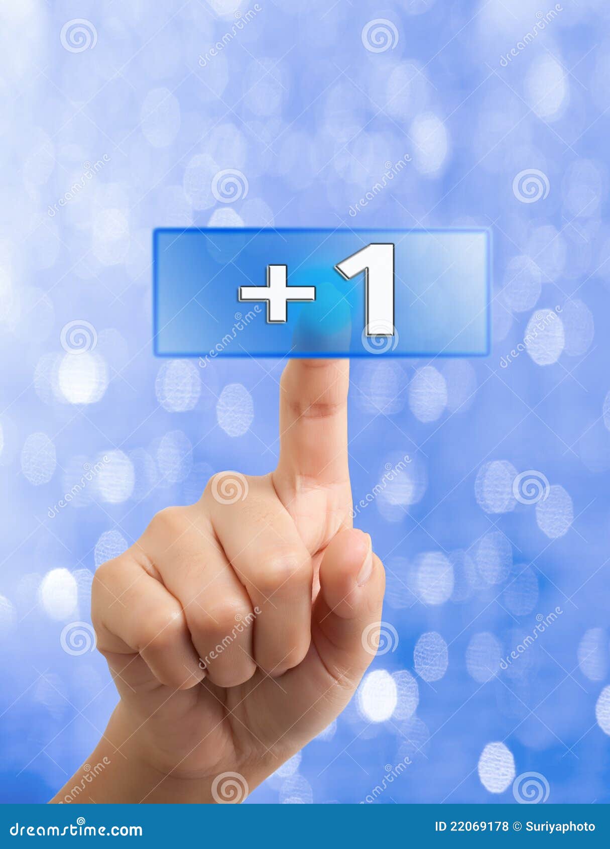 Woman Hand Pressing Plus One Button Stock Photo - Image of connection ...