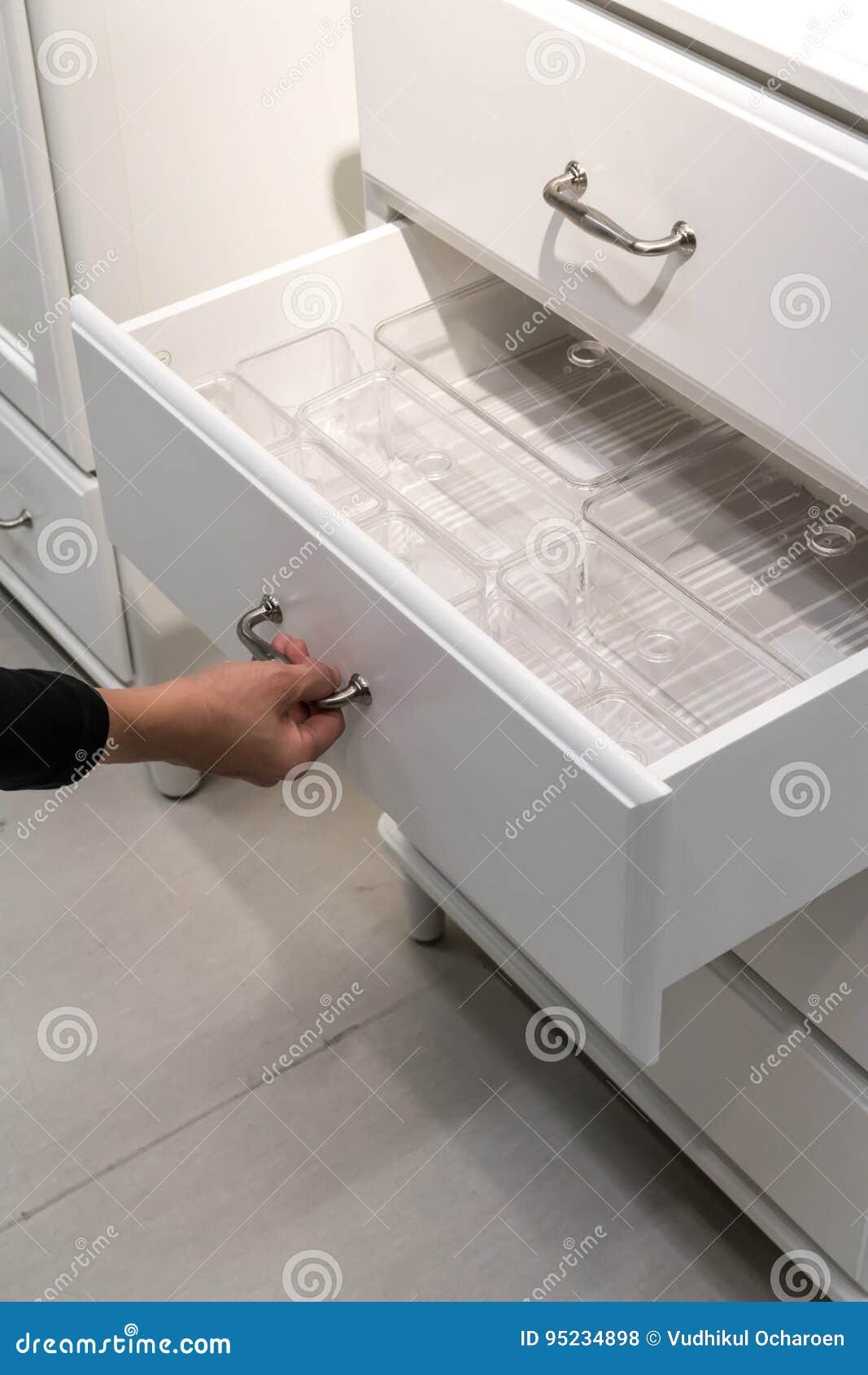 Woman Hand Pulling a Drawer Stock Photo - Image of design, background ...