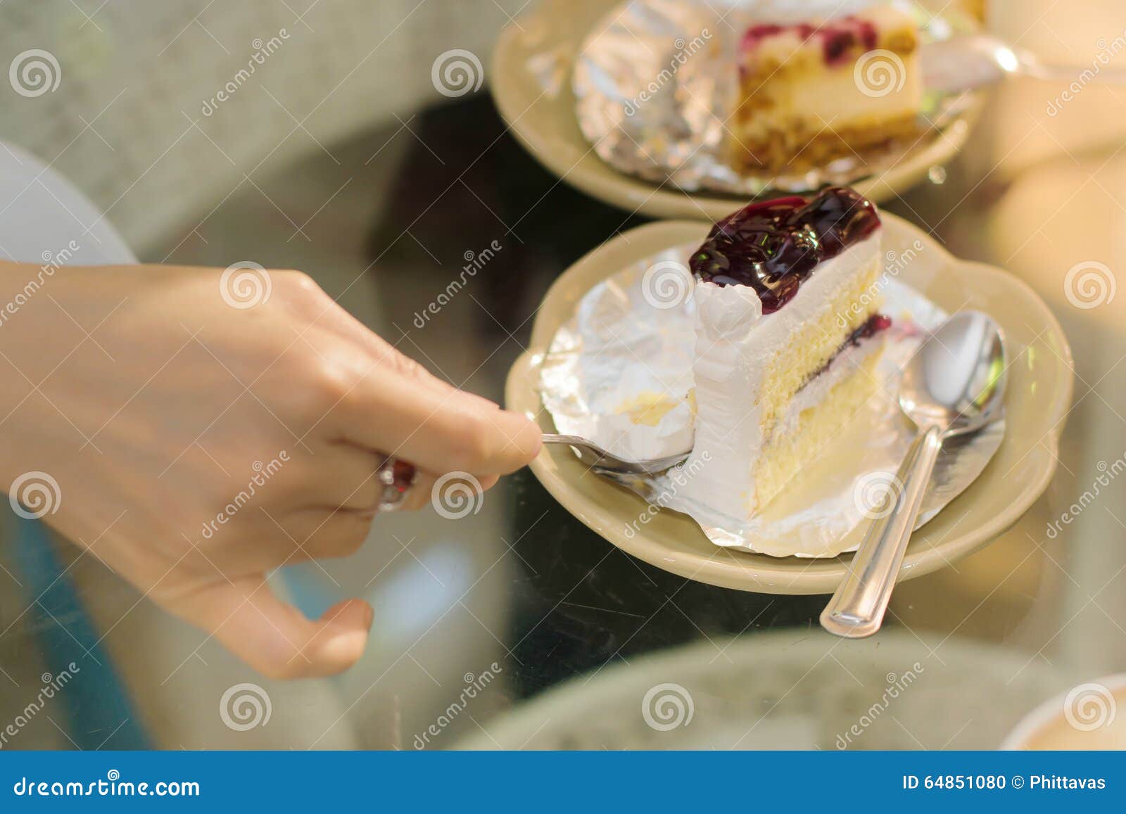 Woman Hand Put Pudding on the Cake Crust Stock Photo - Image of layer ...