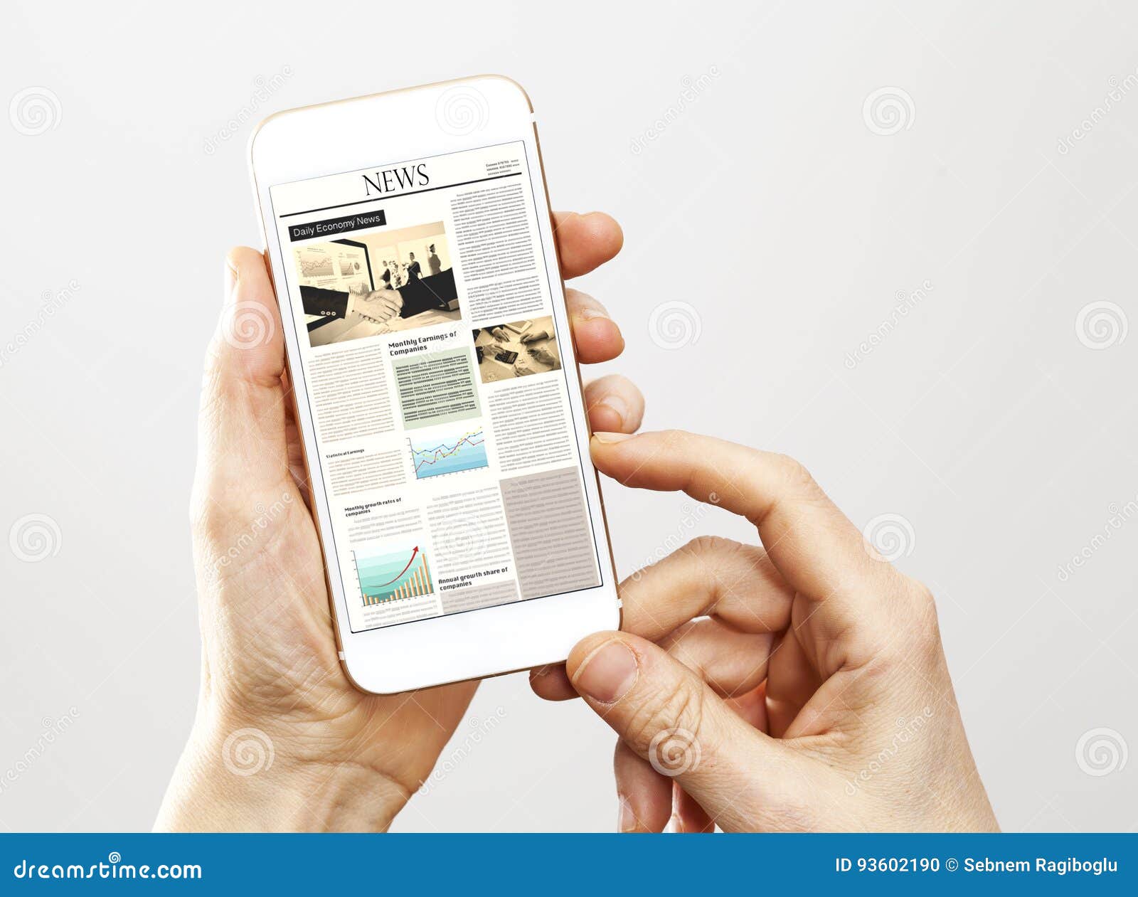 Woman Hand Reading Newspaper on Mobile Phone Stock Photo - Image of ...