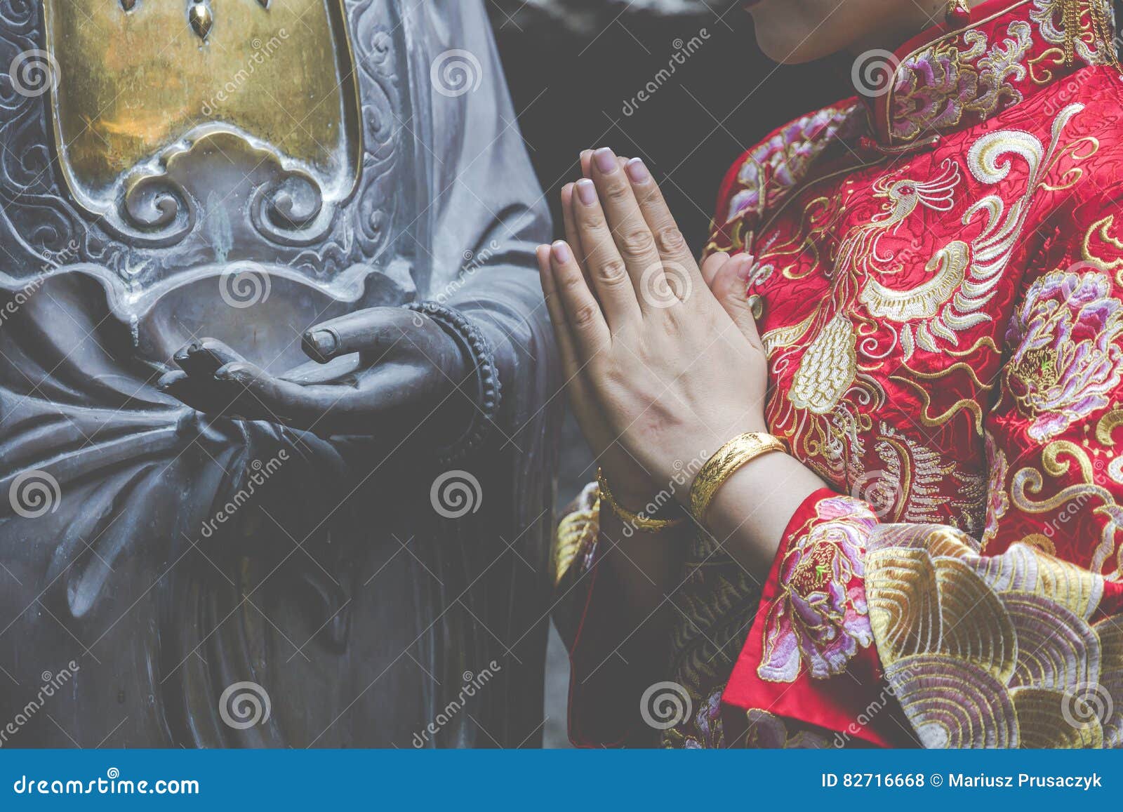 Woman Hand Respect To Buddha Statue. Stock Photo - Image of love, white ...