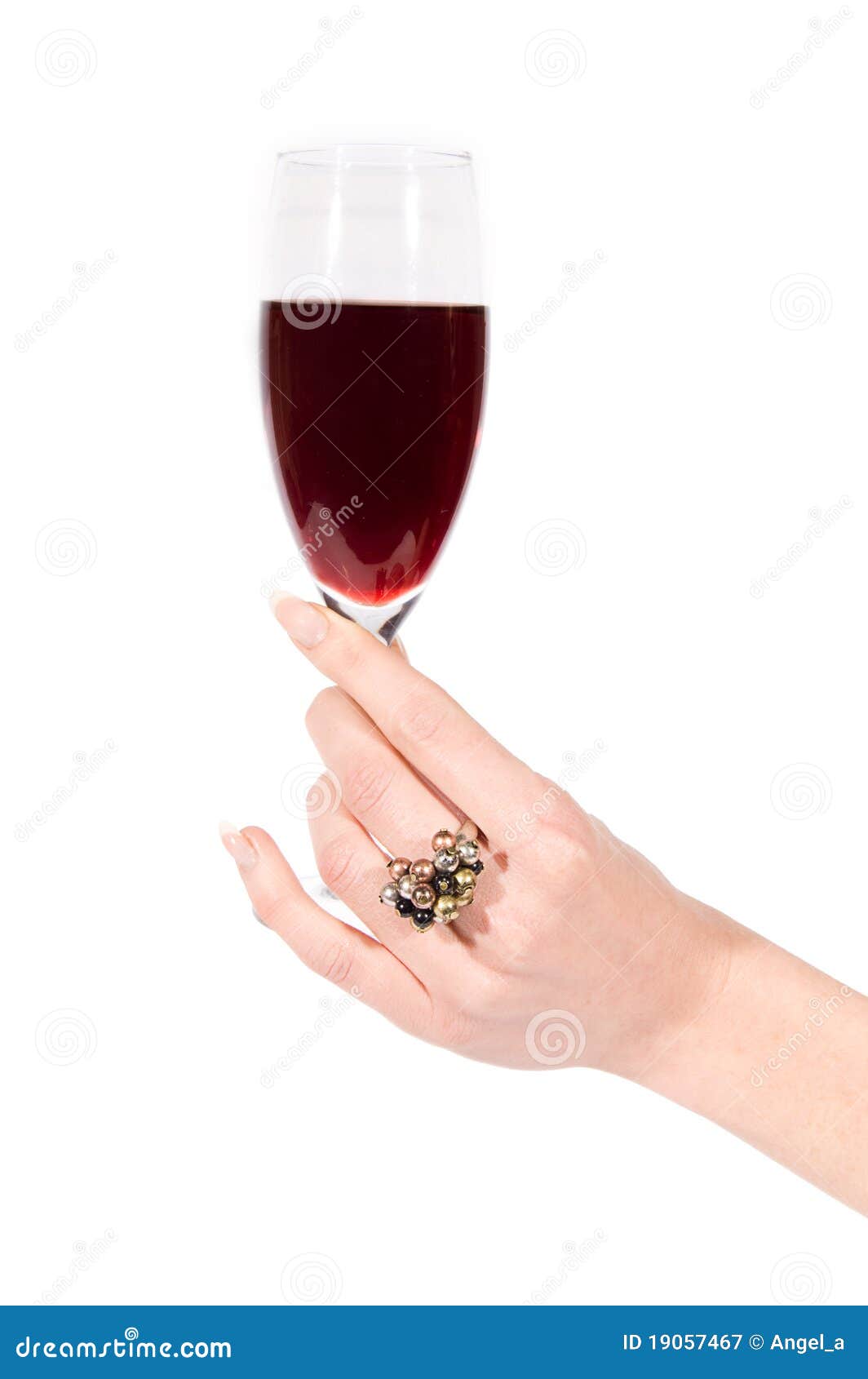 Woman Hand with Ring Holding Glass of Wine Stock Image - Image of white ...