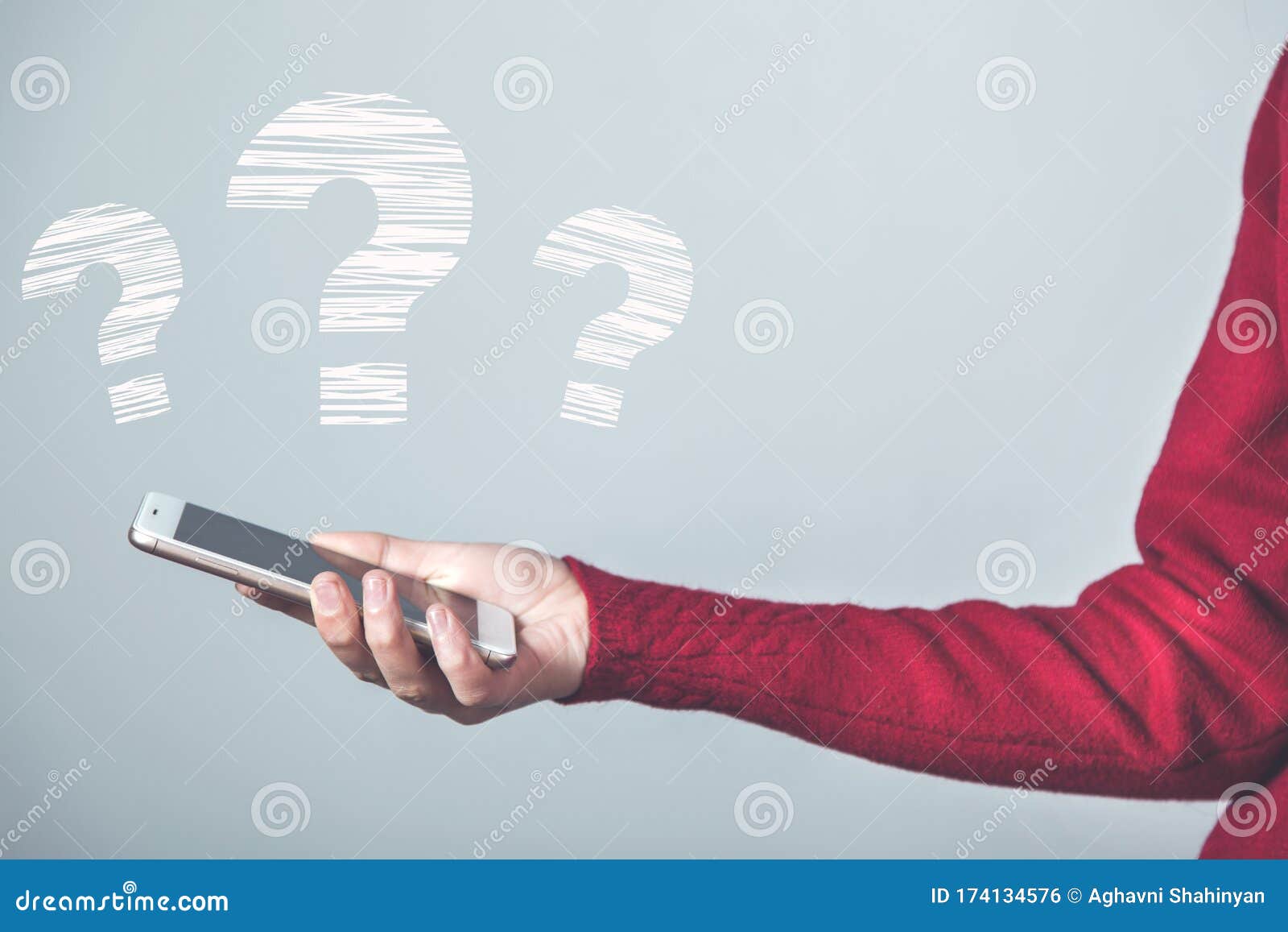 Woman Hand Smart Phone with Question Mark Stock Photo - Image of ...