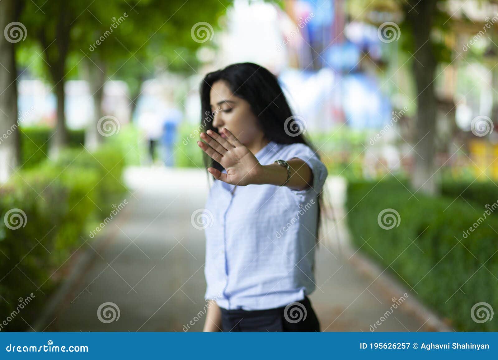 Woman Hand Stop Sign in Street Stock Image - Image of model, girl ...