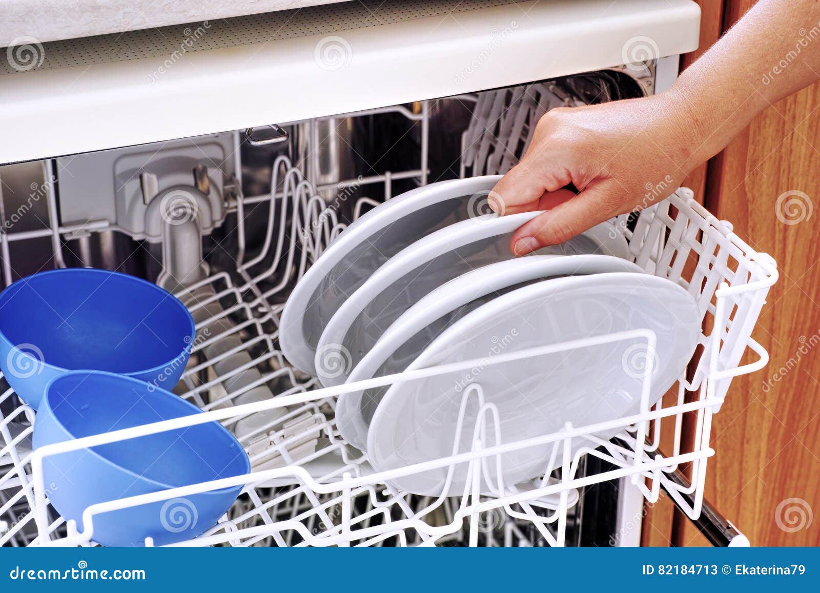 Woman Hand Take Plate from Dishwasher Stock Image - Image of glass ...