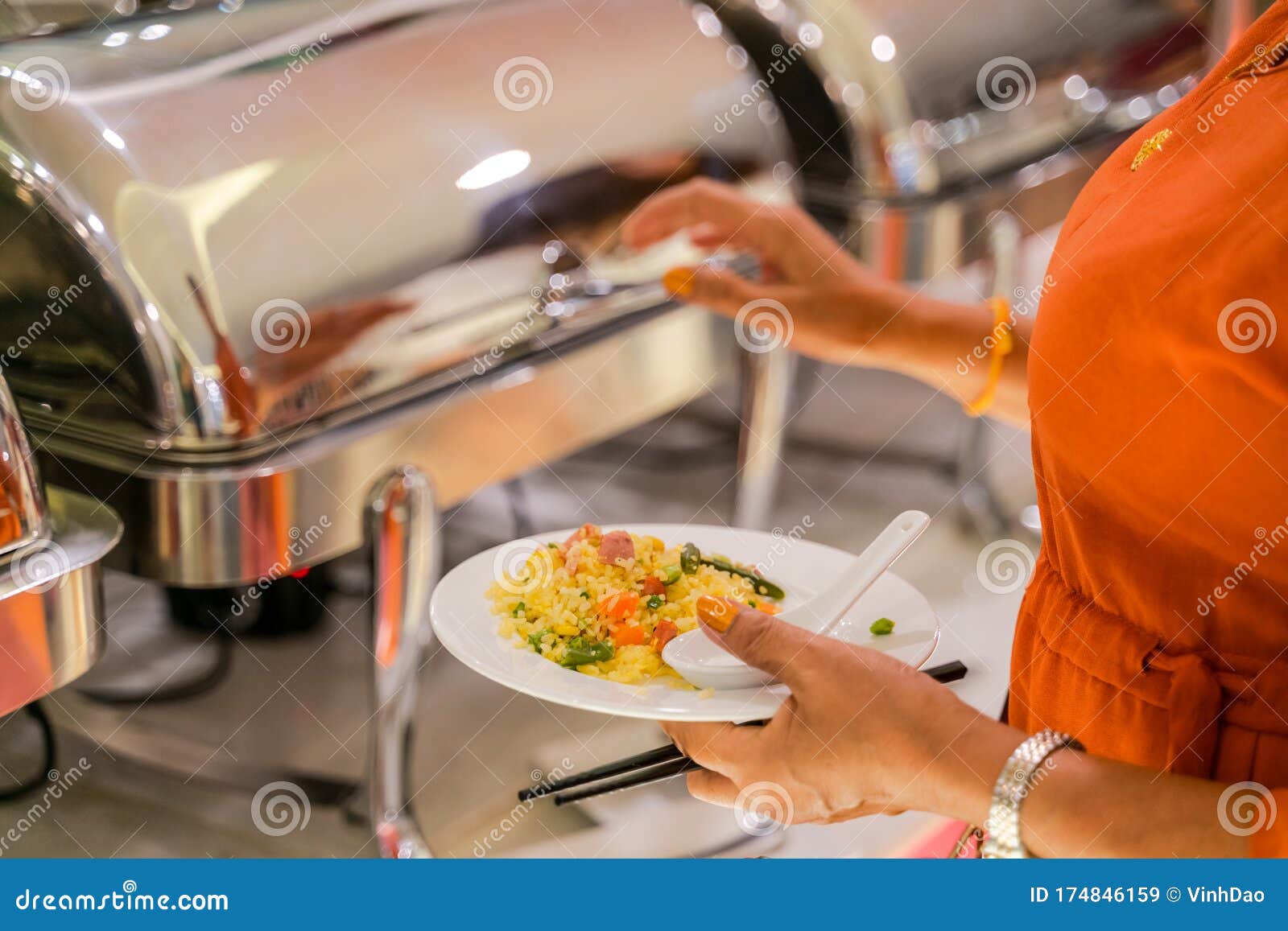 Woman Hand Taking Food in Buffet Stock Image - Image of catering, girl ...