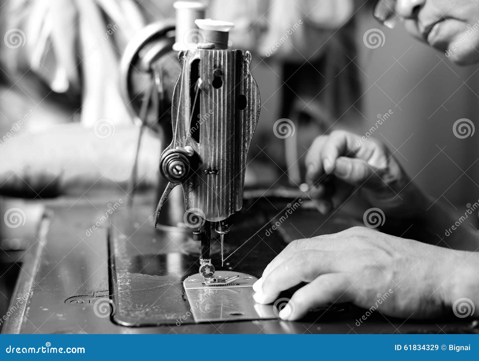 Woman Hand Threading Needle into Sewing Machine Needle Stock Image ...