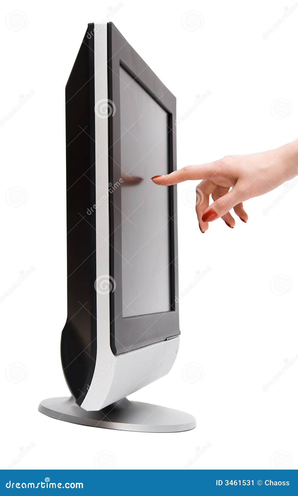 Woman Hand Touching Tv Screen Stock Image - Image of adult, modern: 3461531