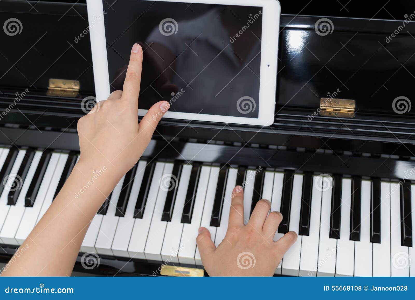 Woman Hand Use Tablet Playing Piano Stock Photos - Free & Royalty-Free ...
