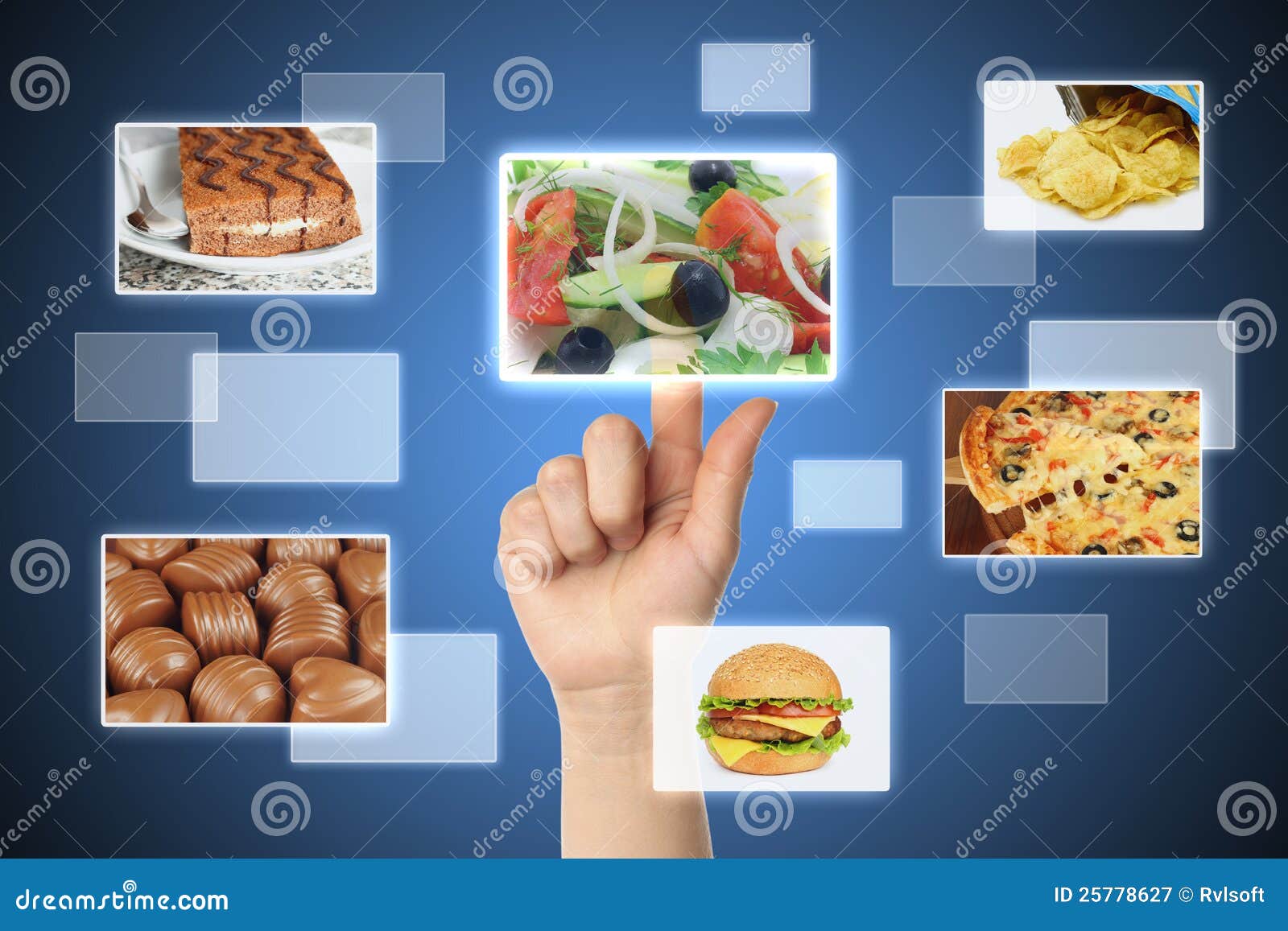 Woman Hand Uses Touch Screen Interface with Food Stock Image - Image of ...