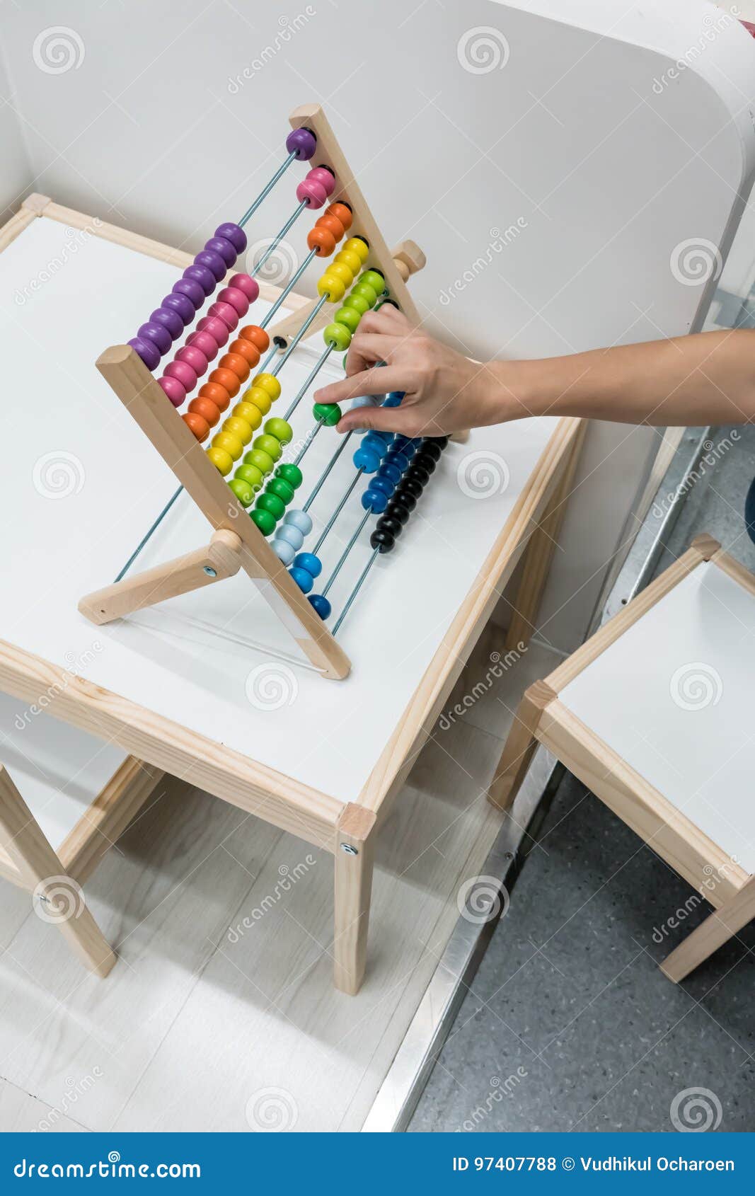 Woman Hand Using Abacus Toy on Kid Study Table Stock Photo - Image of ...
