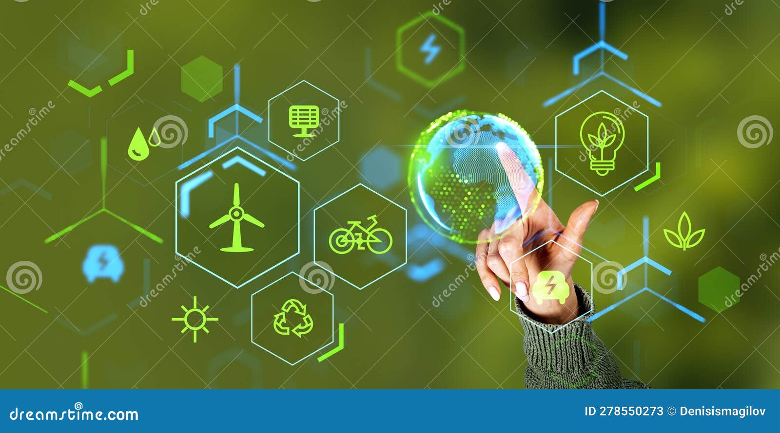 Woman Hand Using Green Energy Interface Stock Image - Image of hand ...